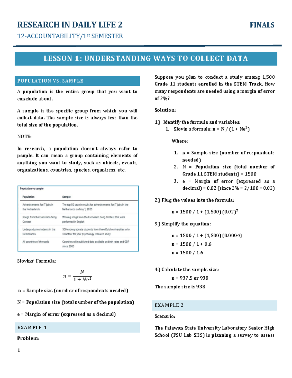 ABM 12 RDL 2 Finals: Data Collection & Sampling Methods - Studocu