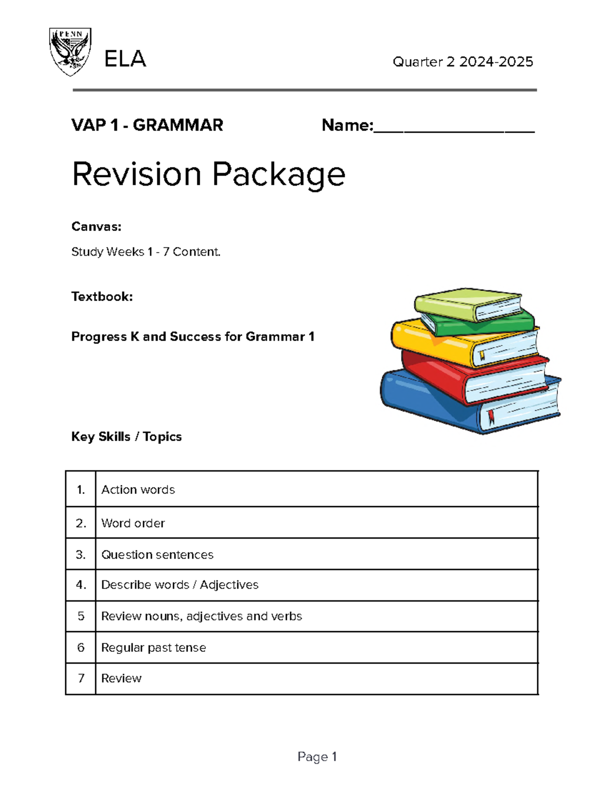 Grammar VAP 1 ELA Revision Package for 2024 Q2 - Studocu