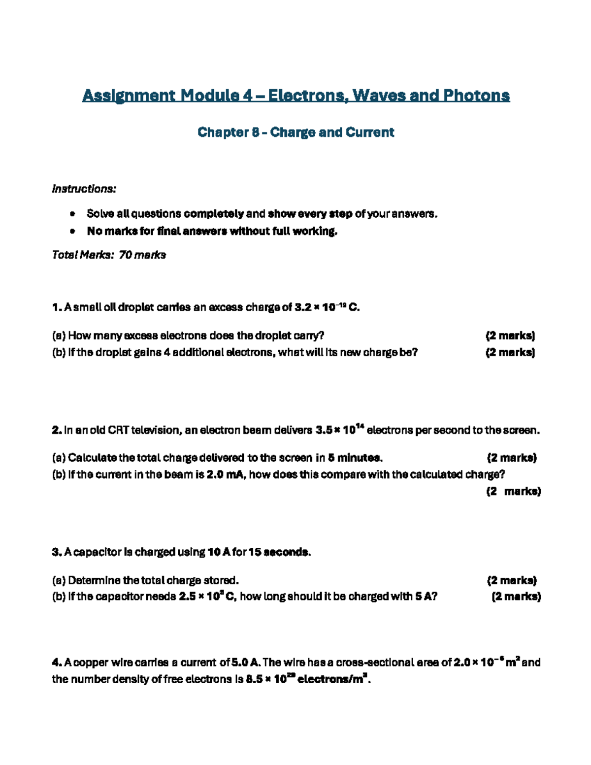 Assignment Module 4: Electrons, Waves & Photons - Charge & Current ...