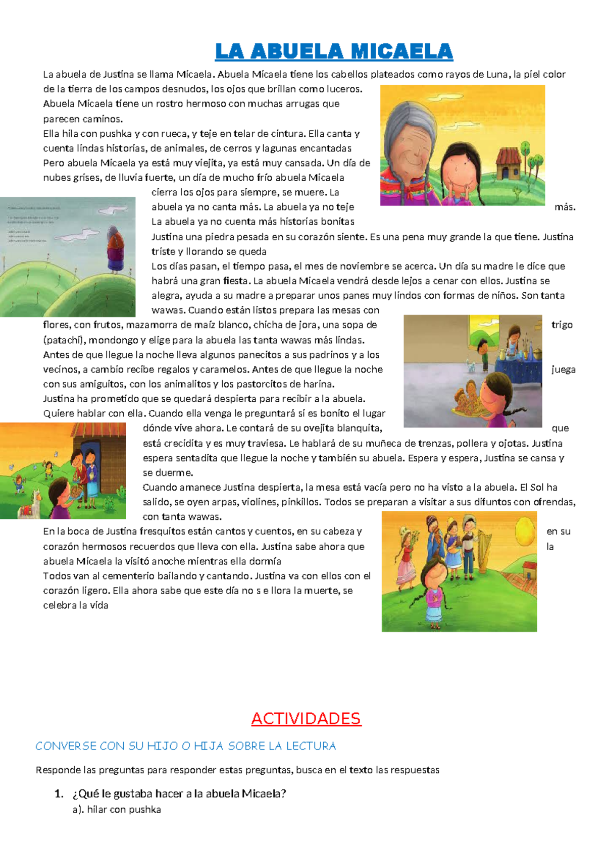 LA Abuela Micaela - ACTIVIDADES DE COMPRENSIÓN LECTORA - Studocu