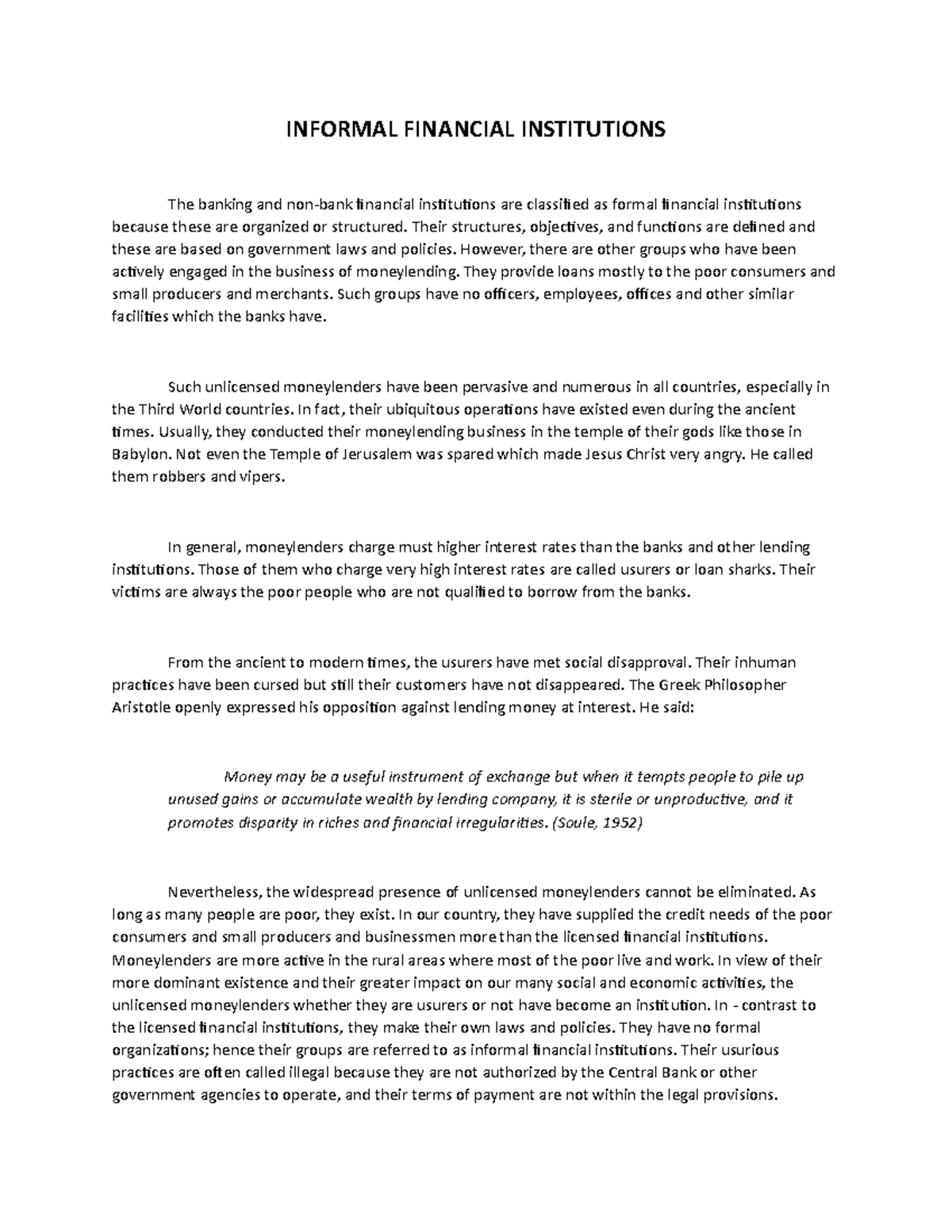 Informal Financial Institutions: Understanding Moneylending Practices ...