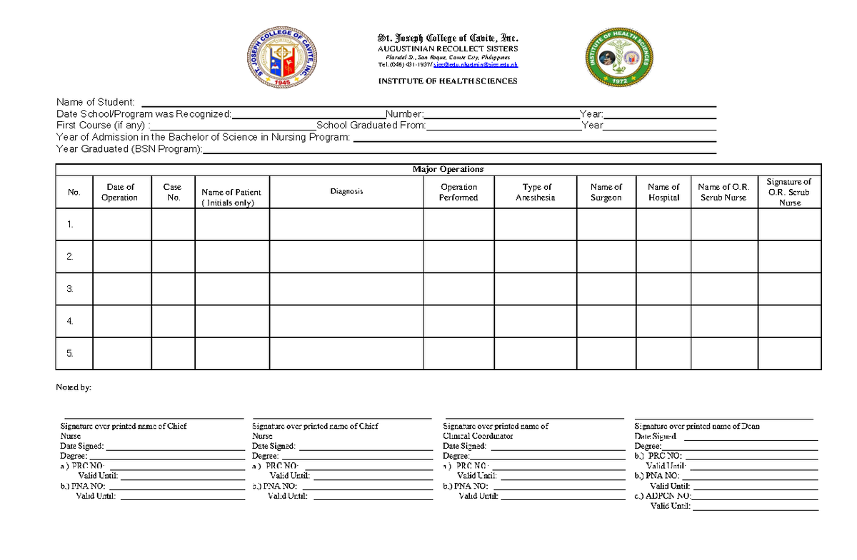 PRC Case Form for Nursing Students (BSN Program) V2 - Studocu
