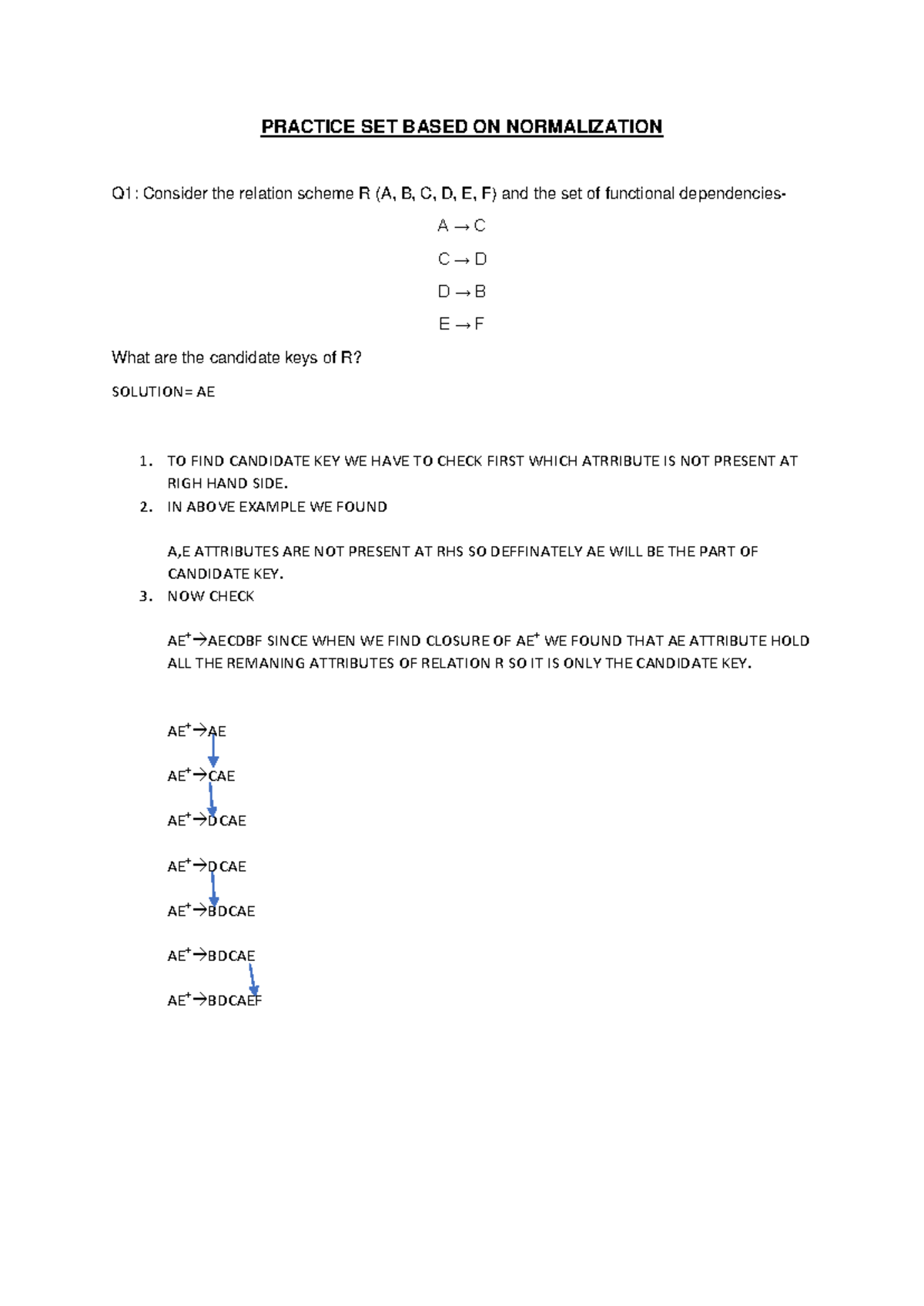 Normalization Practice Set: Candidate Keys Analysis (CS101) - Studocu