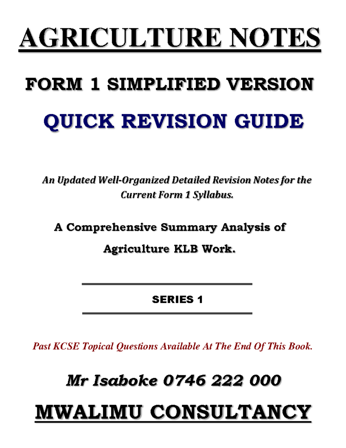 FORM 1 AGRICULTURE: SIMPLIFIED REVISION NOTES & ANALYSIS - Studocu