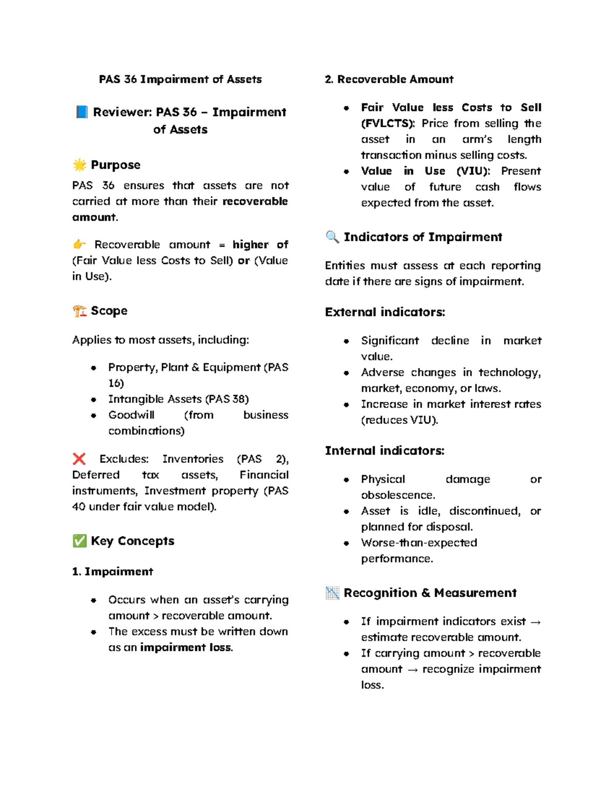 PAS 36: Impairment of Assets Overview and Key Concepts - Studocu