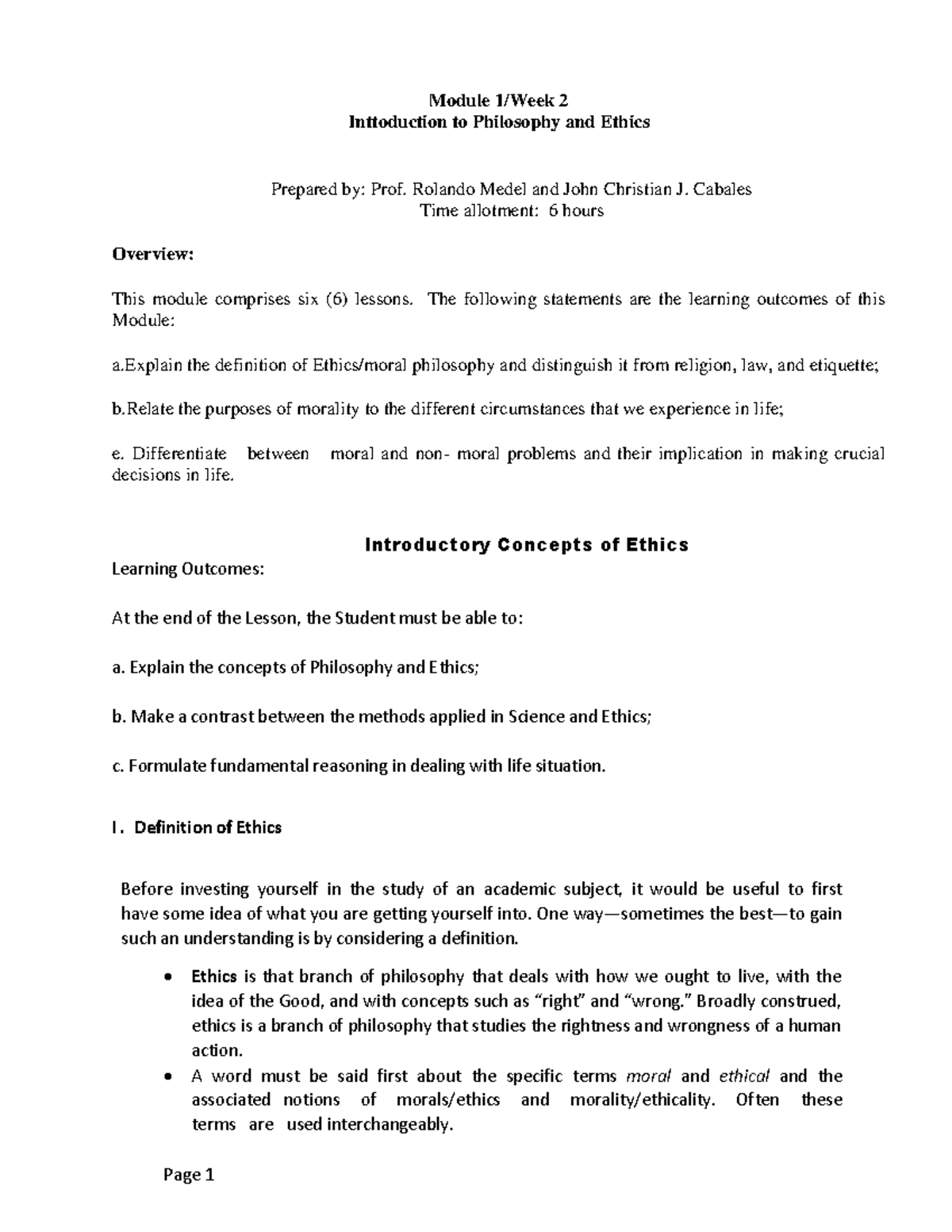 GE 8 Module 1 - Introduction to Ethics and Moral Philosophy - Studocu