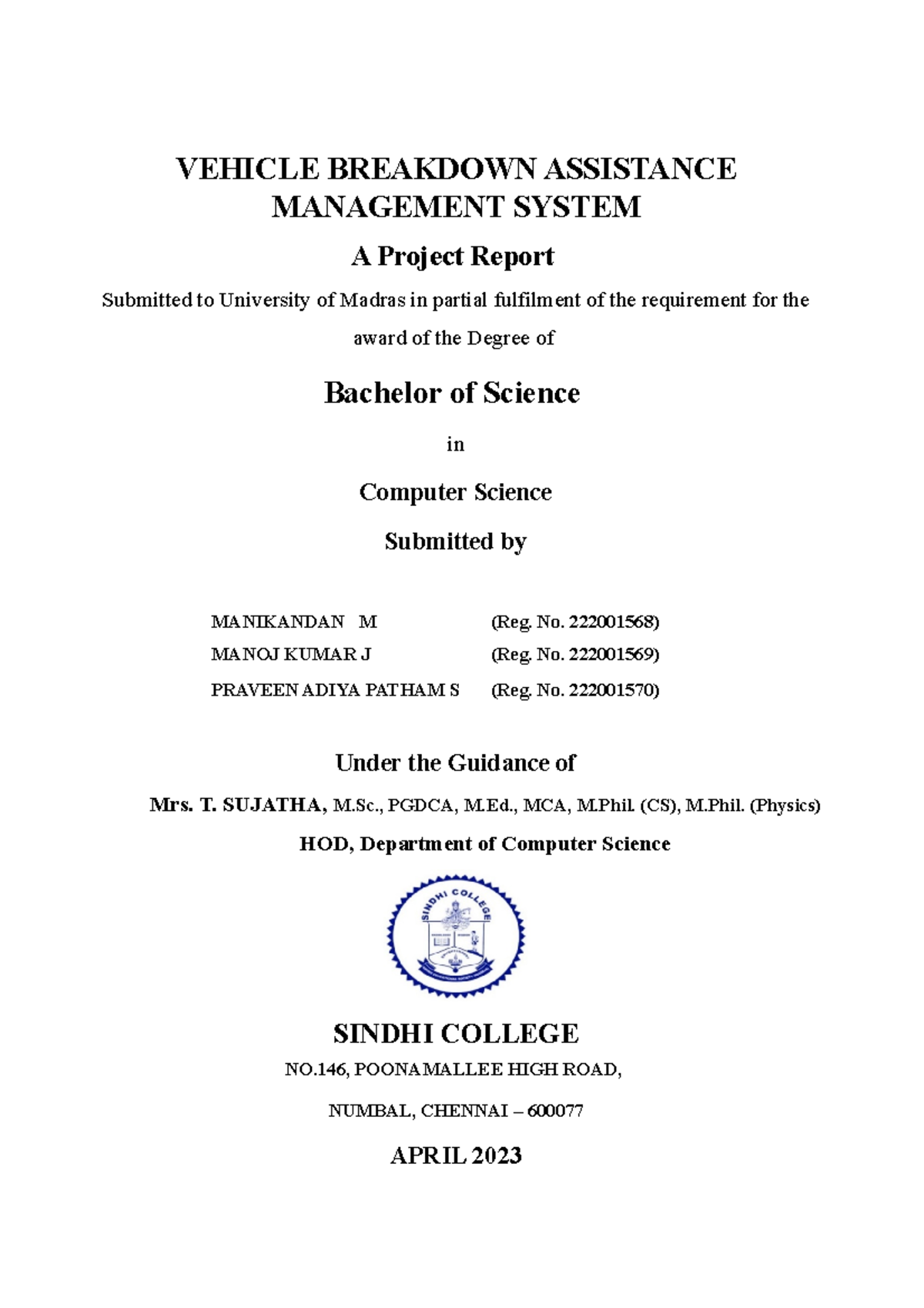 Vehicle Breakdown Assistance Management System - Praveen S and Team ...