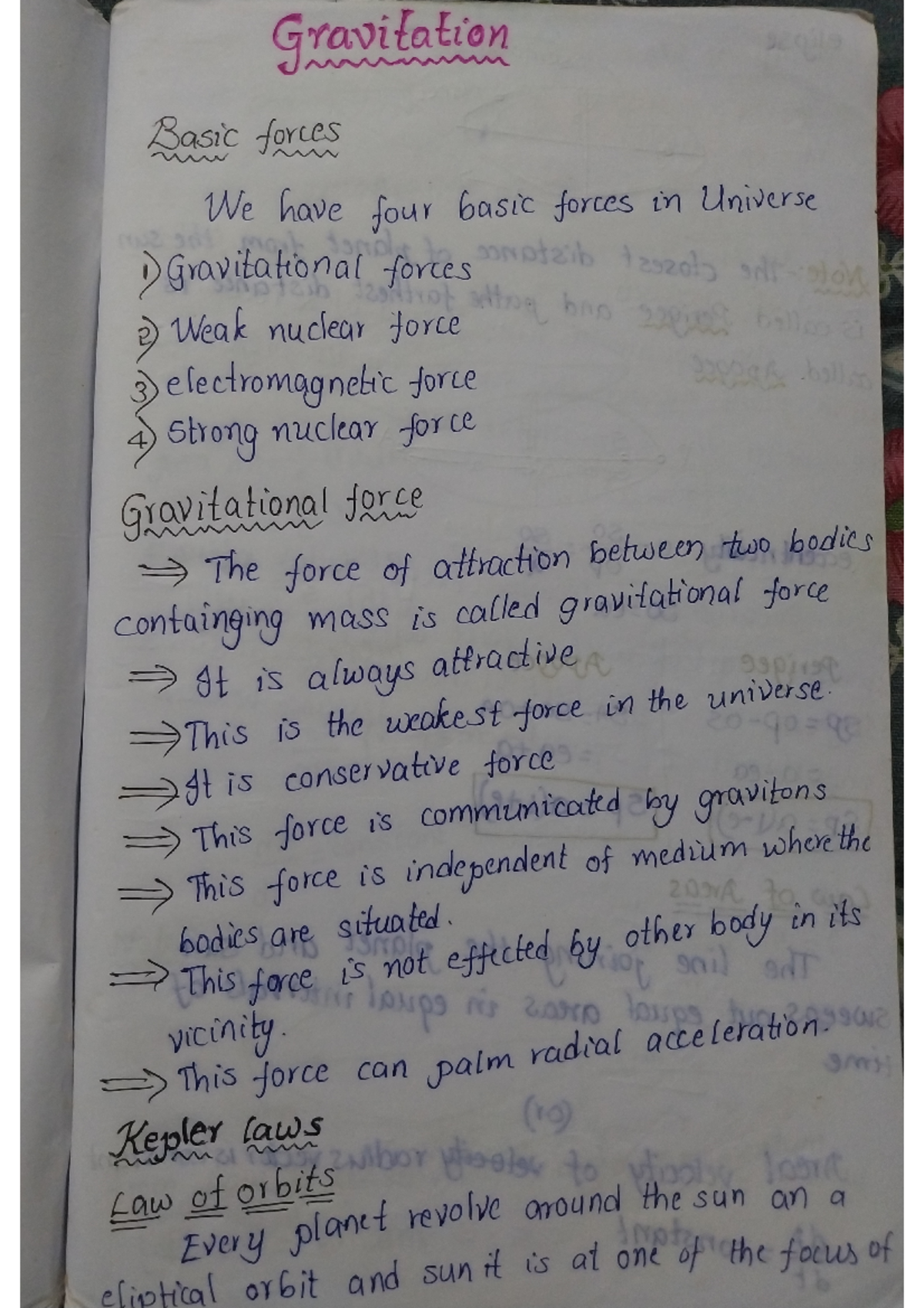 Physics - Gravitation Basic forces We have four basic forces in ...