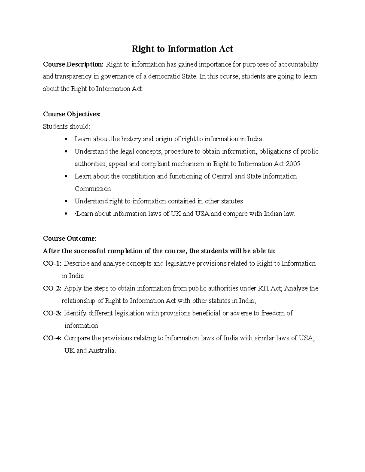 RTI 101: Comprehensive Syllabus on Right to Information Act - Studocu