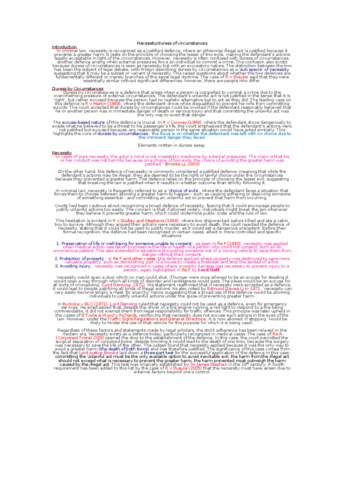 Criminal Law (CL101): Necessity vs. Duress of Circumstances Essay - Studocu