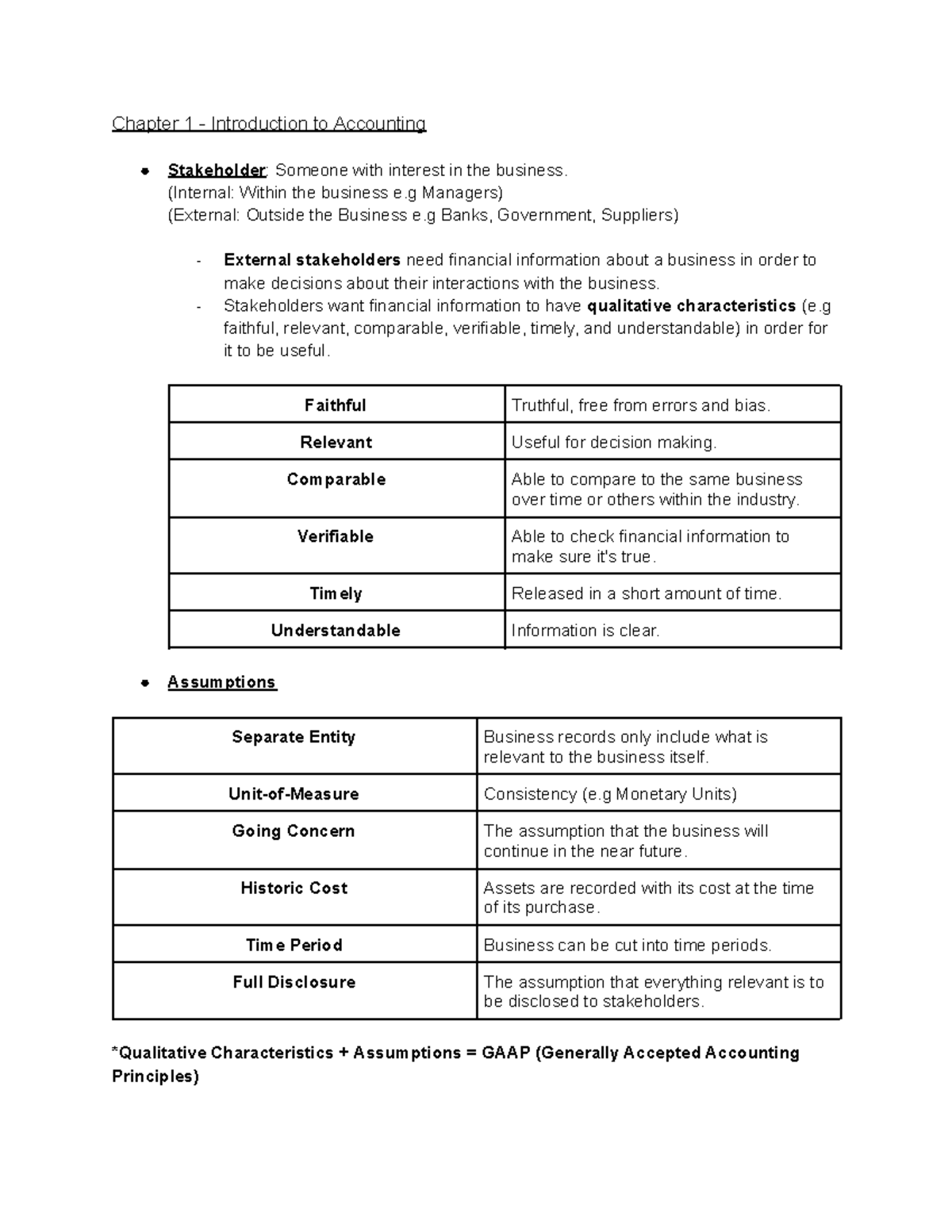 Chapter 1 Notes - Chapter 1 - Introduction to Accounting Stakeholder ...