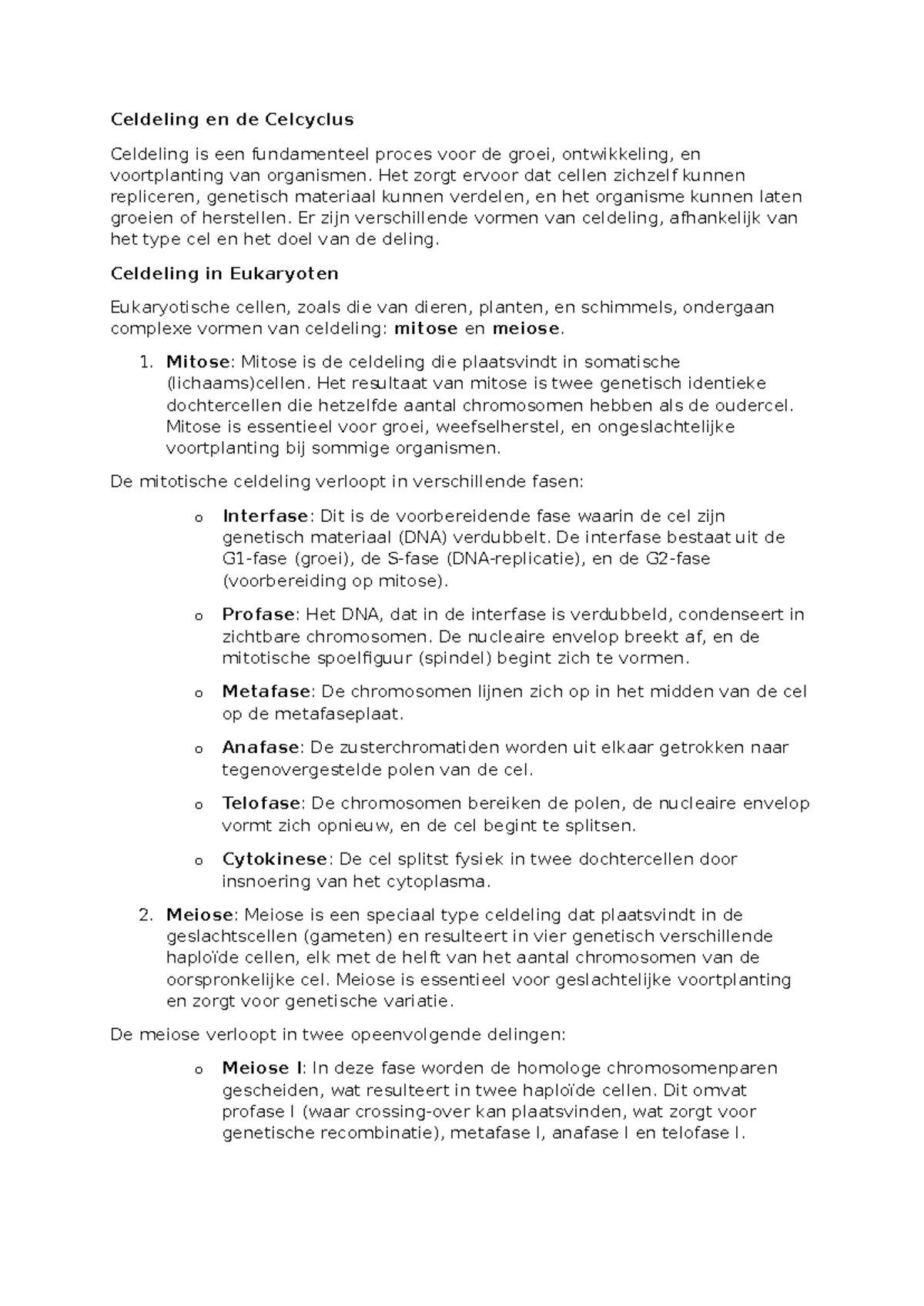 Celdeling en Celcyclus Samenvatting voor Eukaryoten en Prokaryoten ...