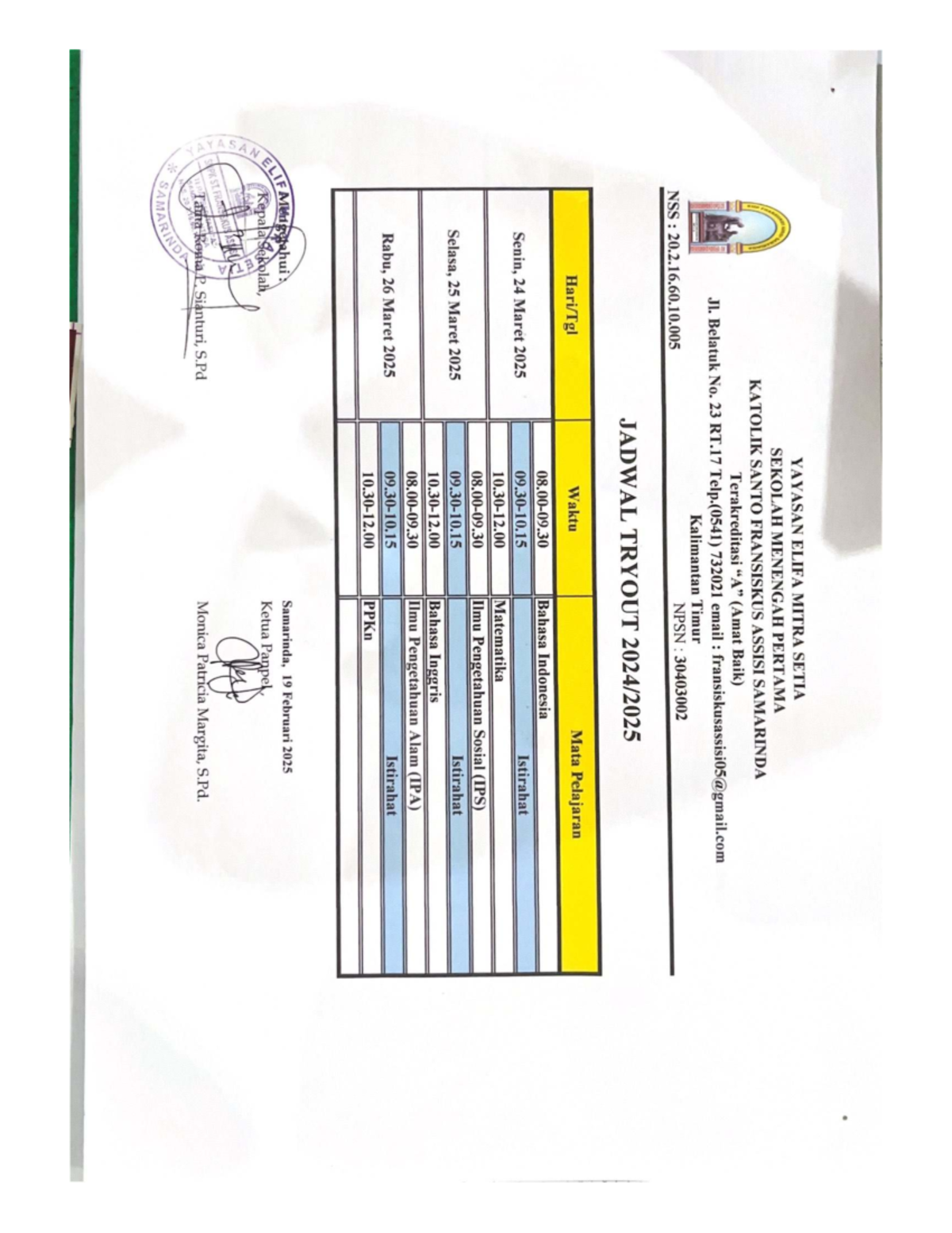 Jadwal Tryout SMP Katolik Santo Fransiskus Assisi 2025 - Studocu