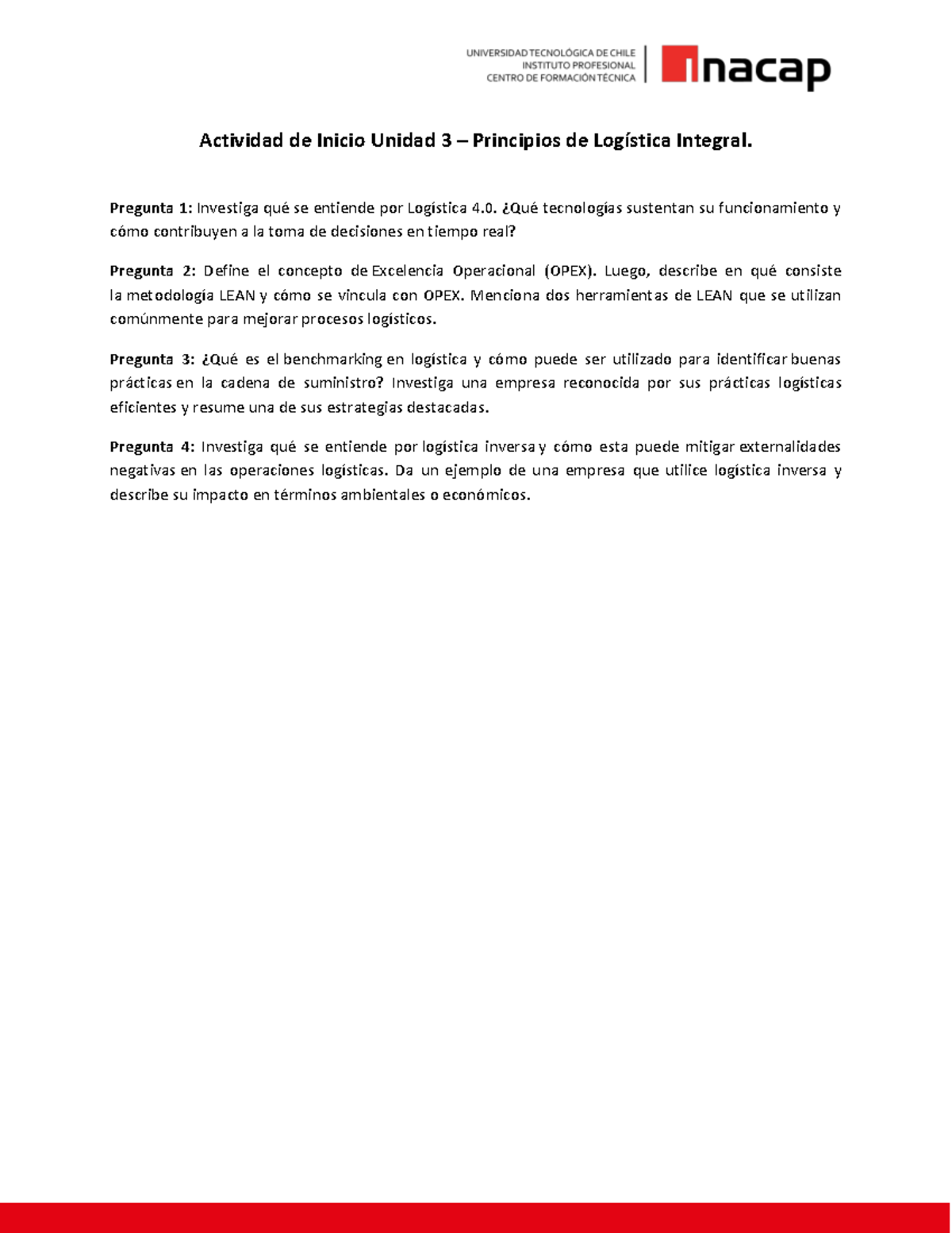 Actividad Práctica Unidad 3: Principios de Logística Integral - Studocu