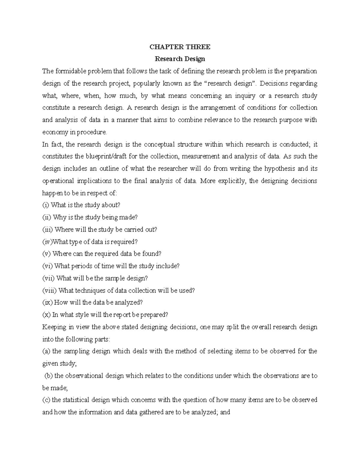 Chapter 3: Research Design - Lecture Notes for Course Code (XXXX) - Studocu