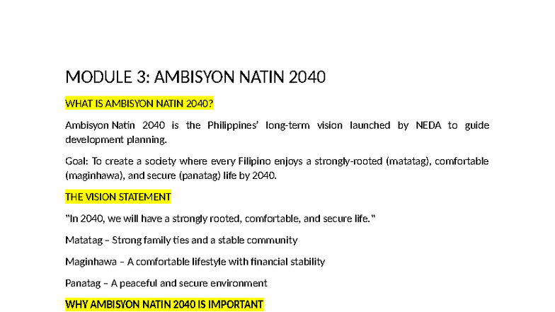 MODULE 3: Ambisyon Natin 2040 and Sustainable Development Goals - Studocu