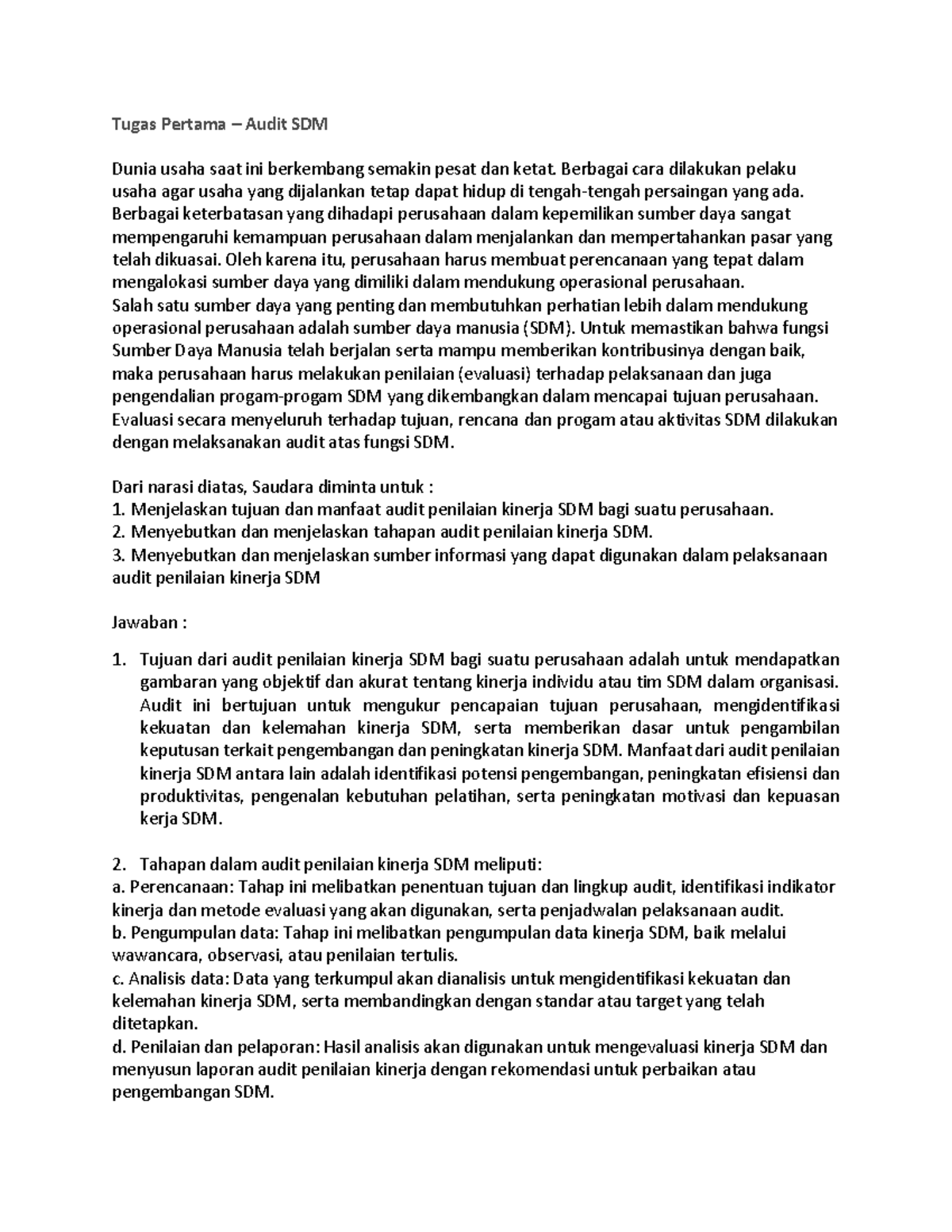 Audit Penilaian Kinerja SDM - Tugas 1 BMP EKMA4476 - Studocu