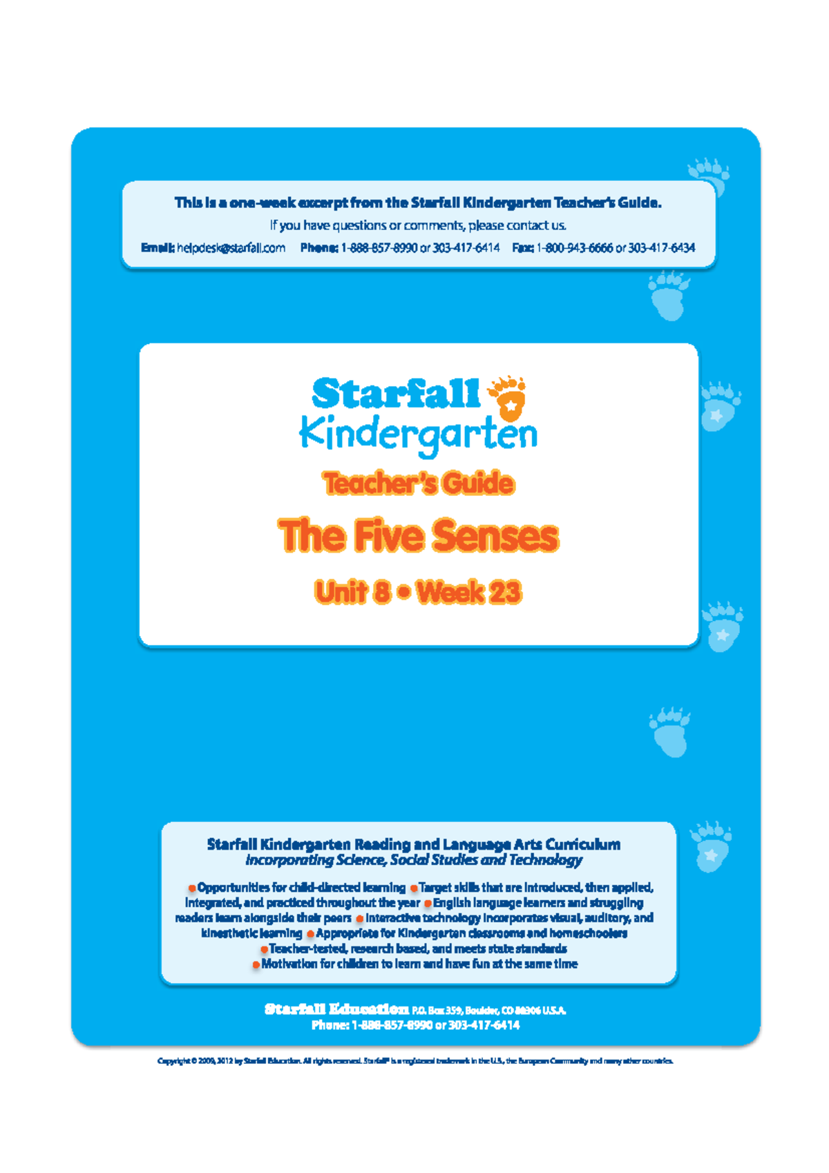 Starfall Kindergarten Curriculum: Week 23 - The Five Senses Unit - Studocu