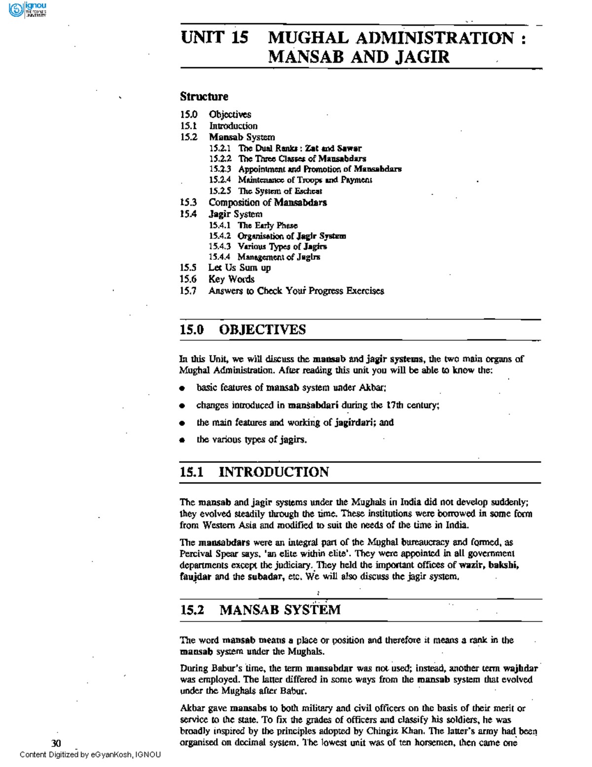 Unit-15 - IGNOU - UNIT 15 MUGHAL ADMINISTRATION : MANSAB AND JAGIR ...