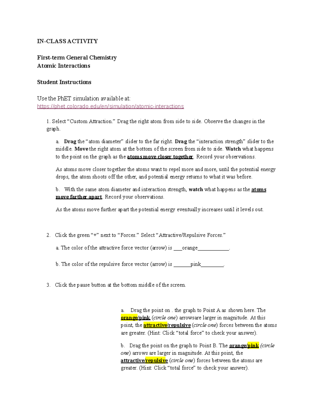 Phet Lab - General Chemistry Atomic Interactions Instructions - Studocu