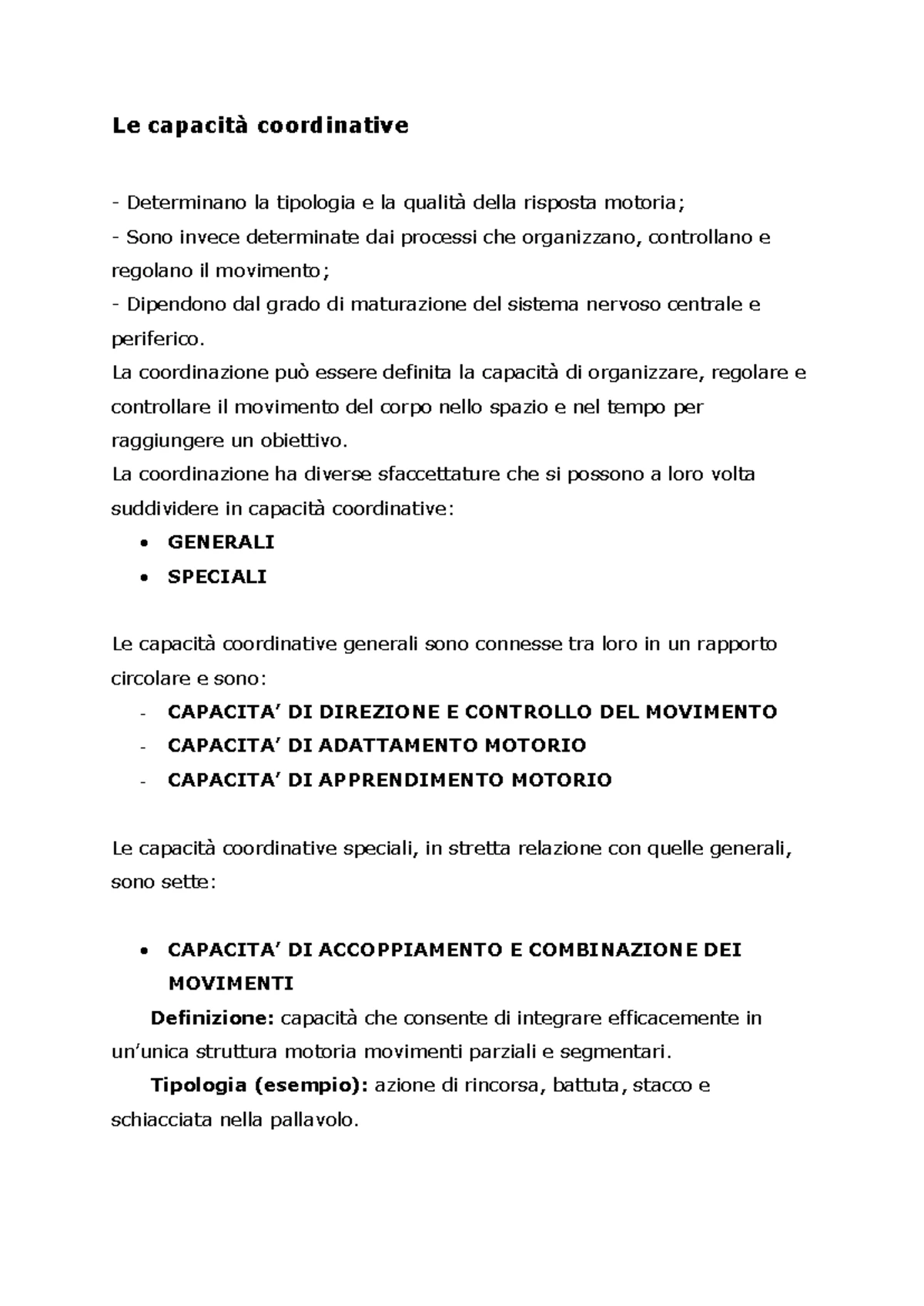 Capacità Coordinative: Tipologie e Sviluppo nel Movimento (4) - Studocu