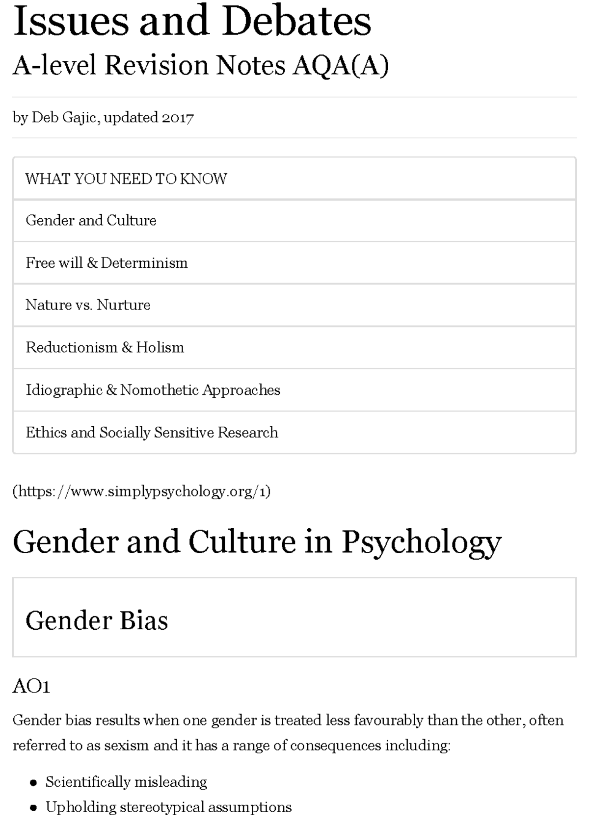 AQA(A) Issues and Debates in Psychology: Gender and Culture Insights ...