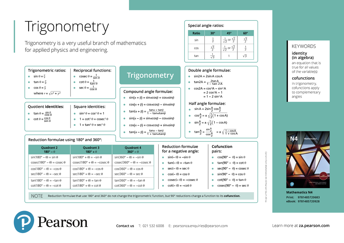 Mathematics N4 Trigonometry Concepts and Formulae Overview - Studocu
