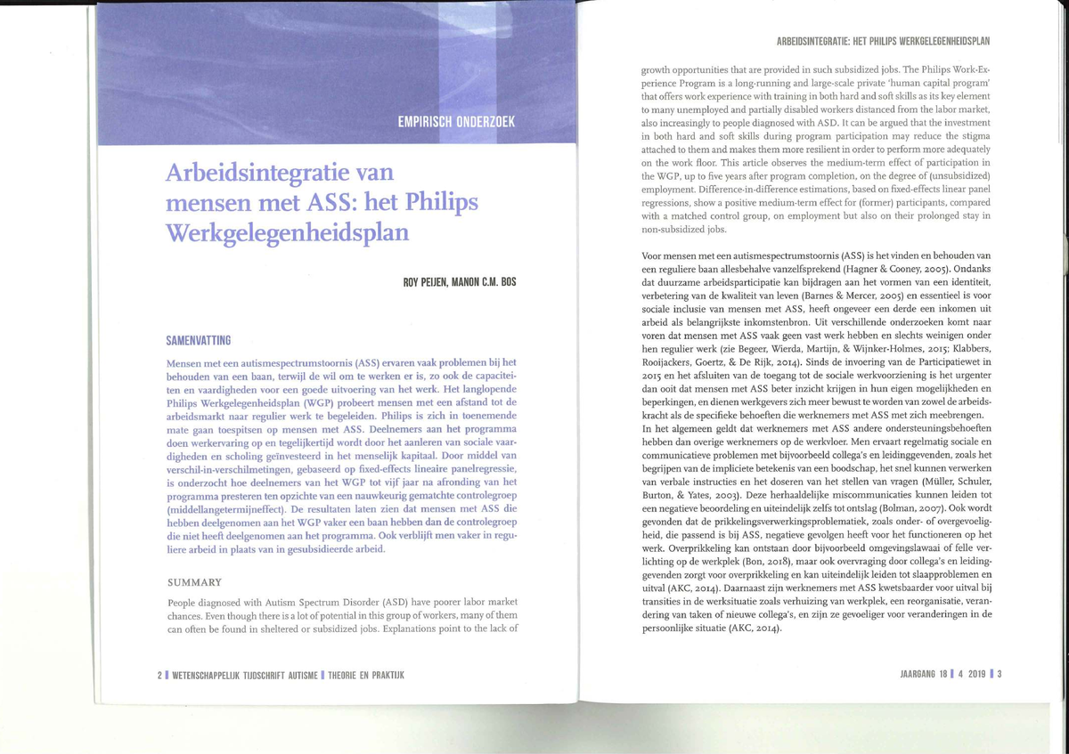 ARBEIDSINTEGRATIE VAN MENSEN MET ASS: HET PHILIPS WGP STUDIE - Studocu