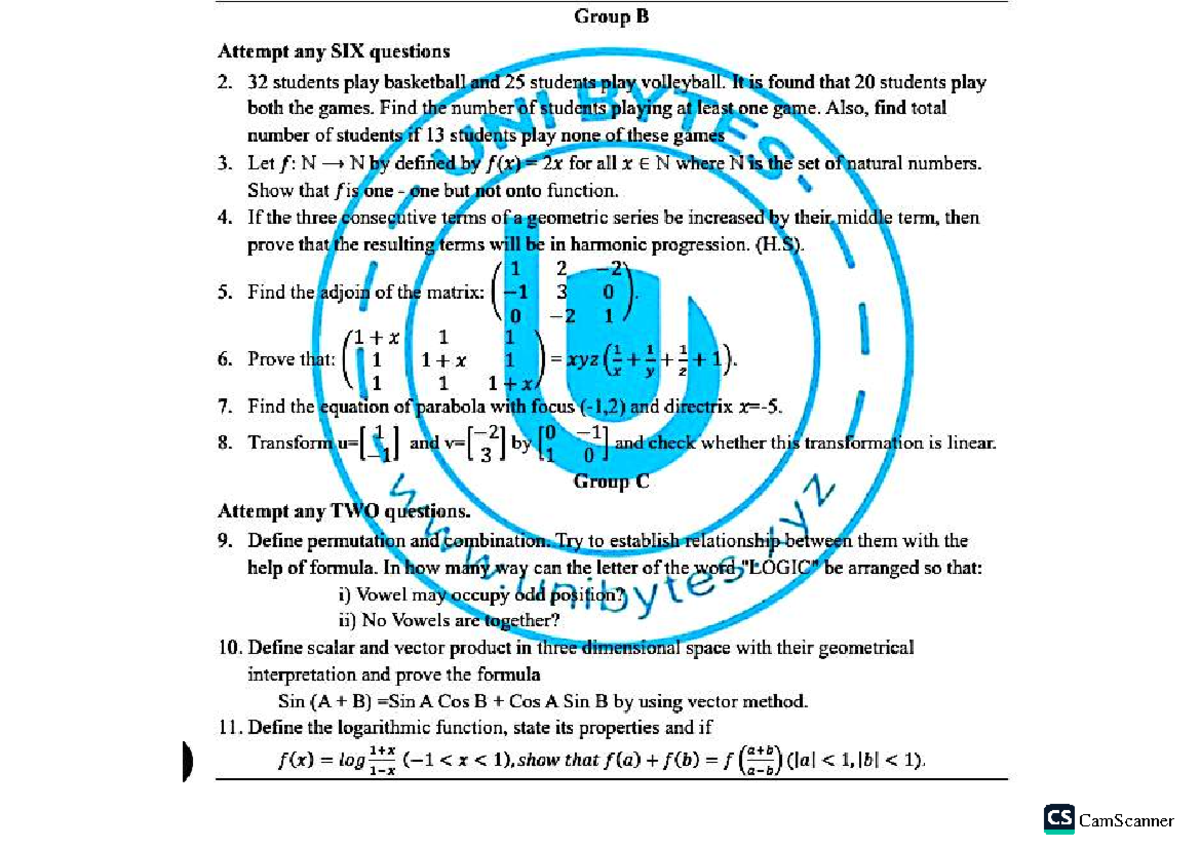 1st Sem Math Practice Set: Attempt Any 51X Questions - Studocu