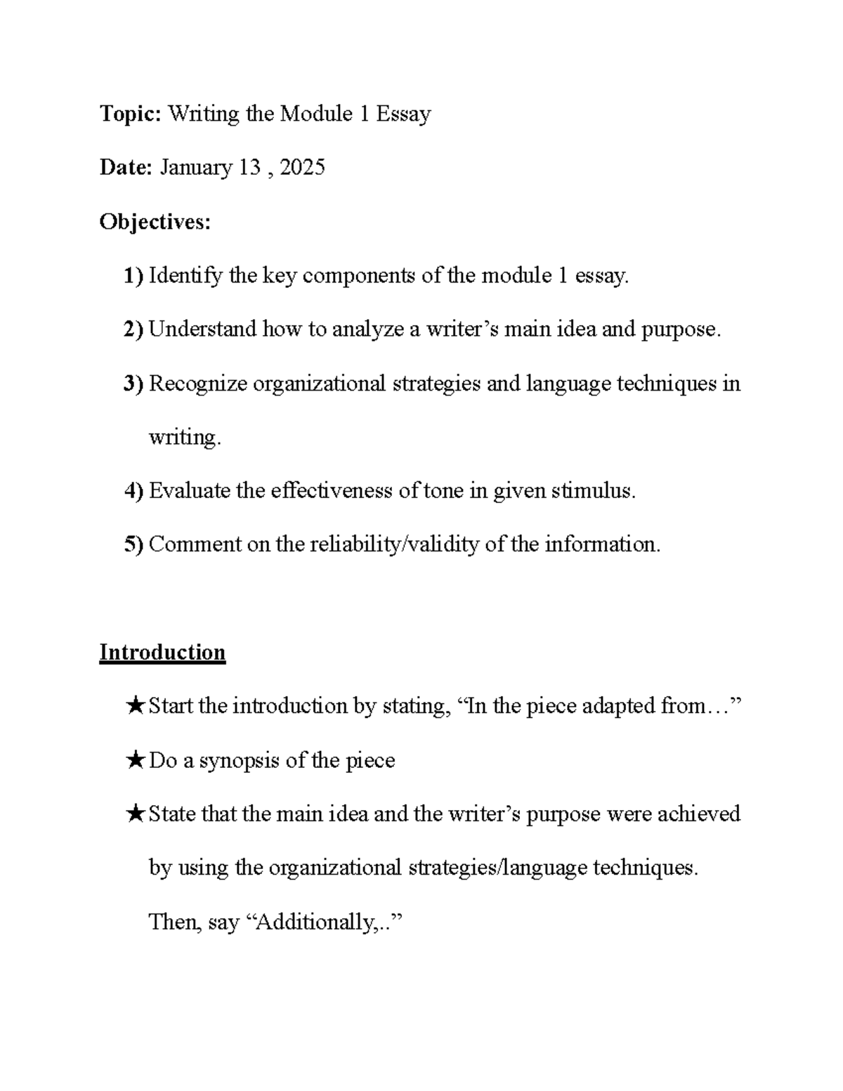 Module 1 Essay Writing Guide: Key Components & Strategies - Studocu