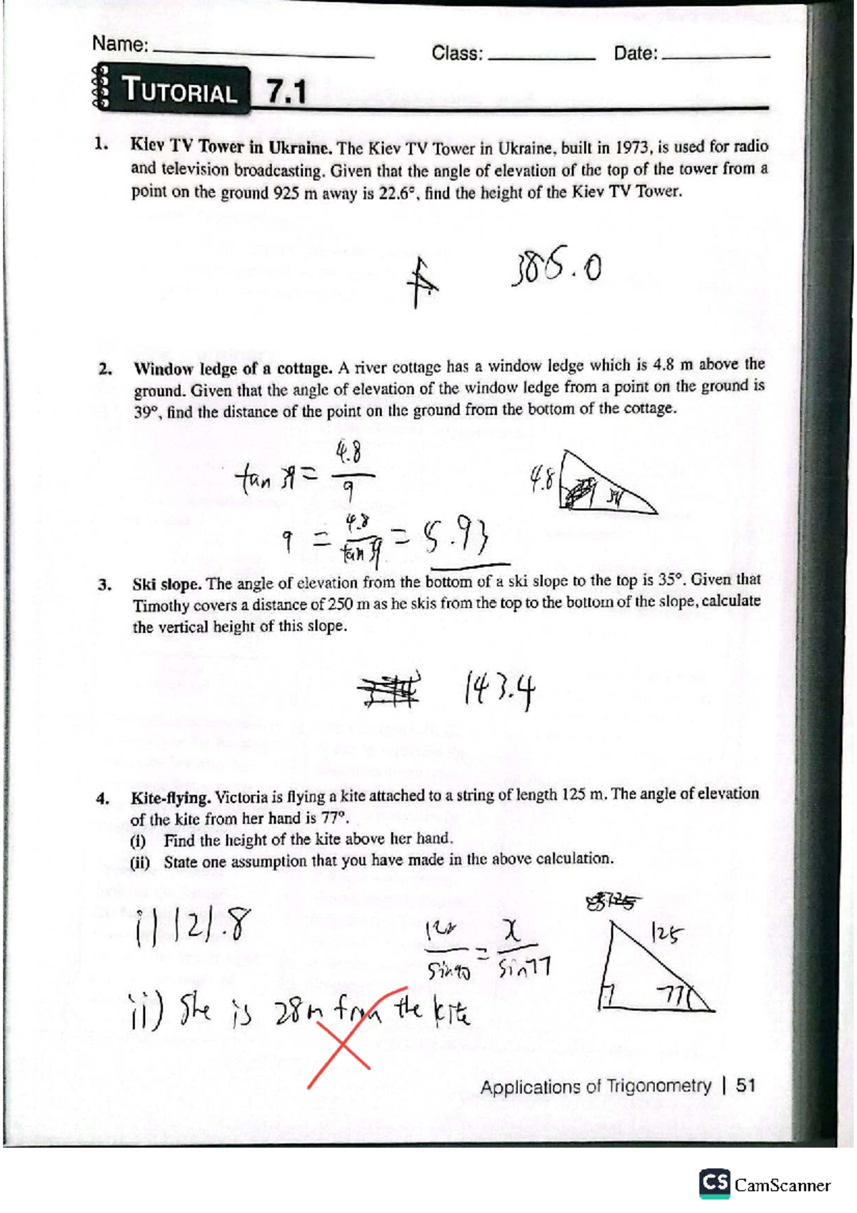 Applications of Trigonometry I: Tutorial 7.1 - Height Calculations ...