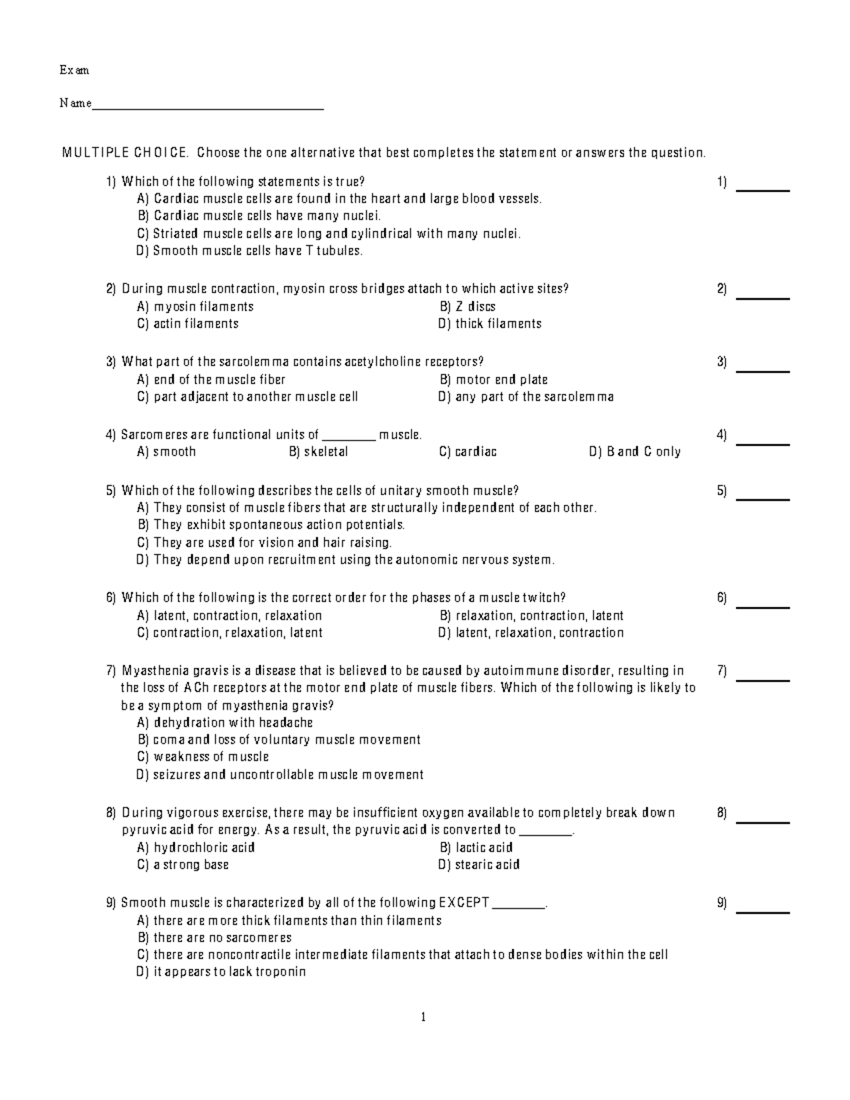 muscle practice - Exam Name___________________________________ M U L T ...
