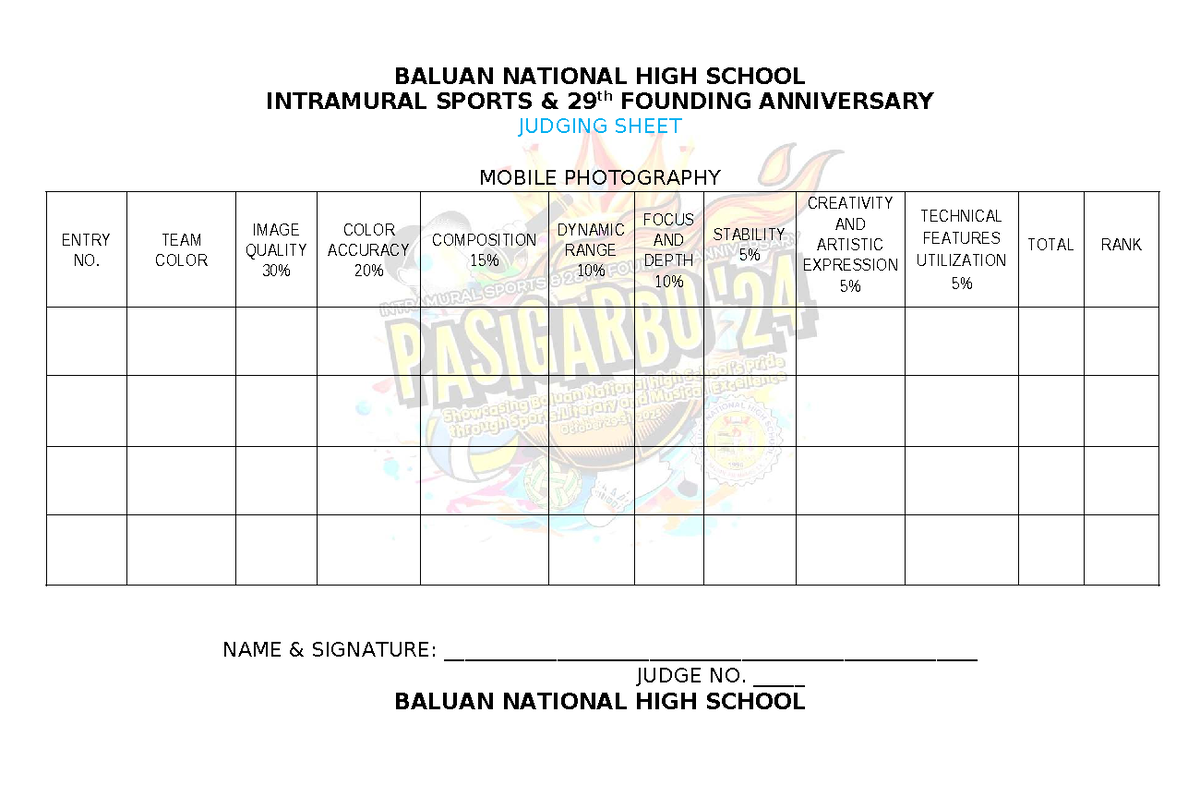 BALUAN NATIONAL HIGH SCHOOL INTRAMURAL SPORTS 29th ANNIVERSARY JUDGING ...