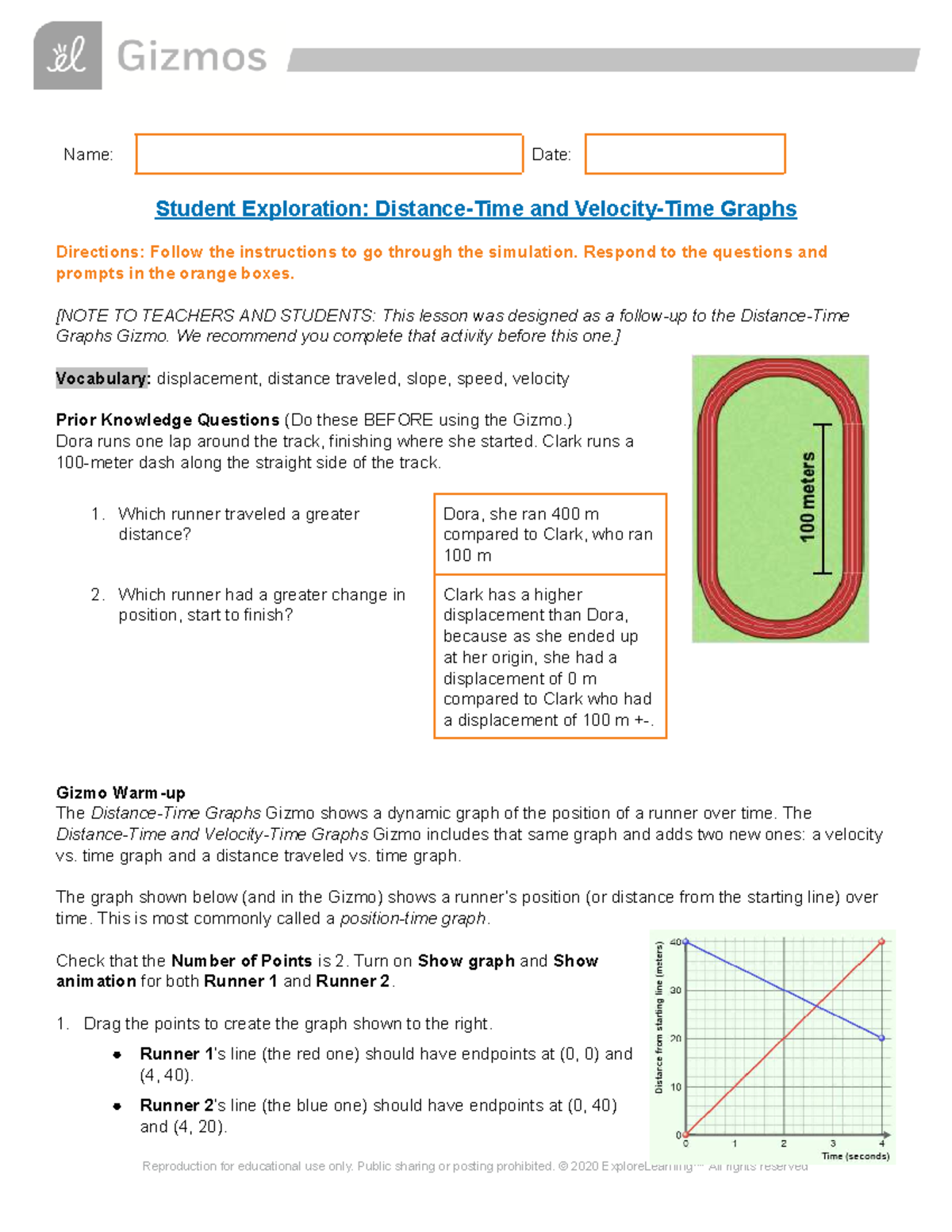 Gizmo Exploration: Distance, Time, and Velocity Analysis - Studocu