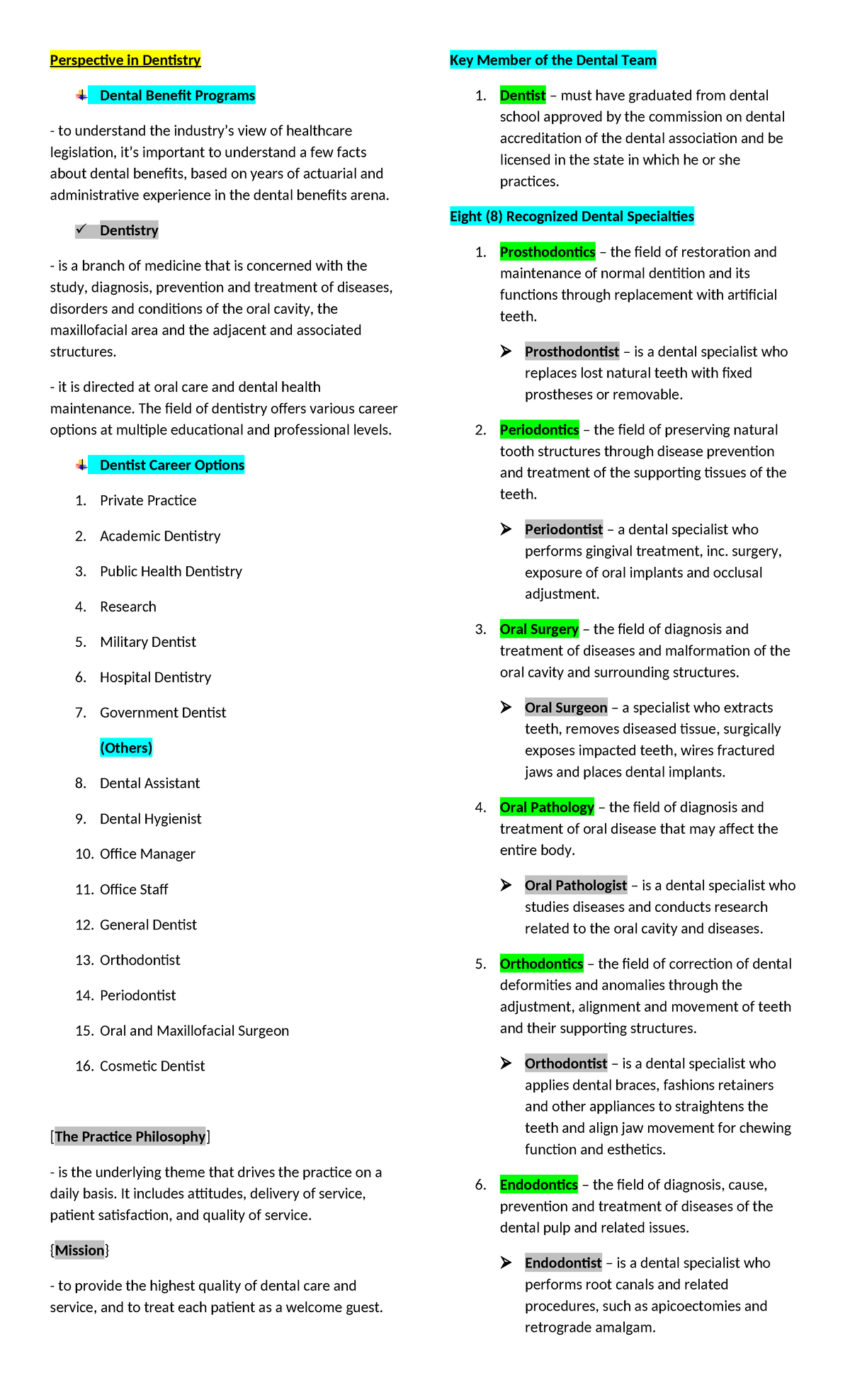 Prelims Reviewer DMD-PID - Perspective in Dentistry Dental Benefit ...