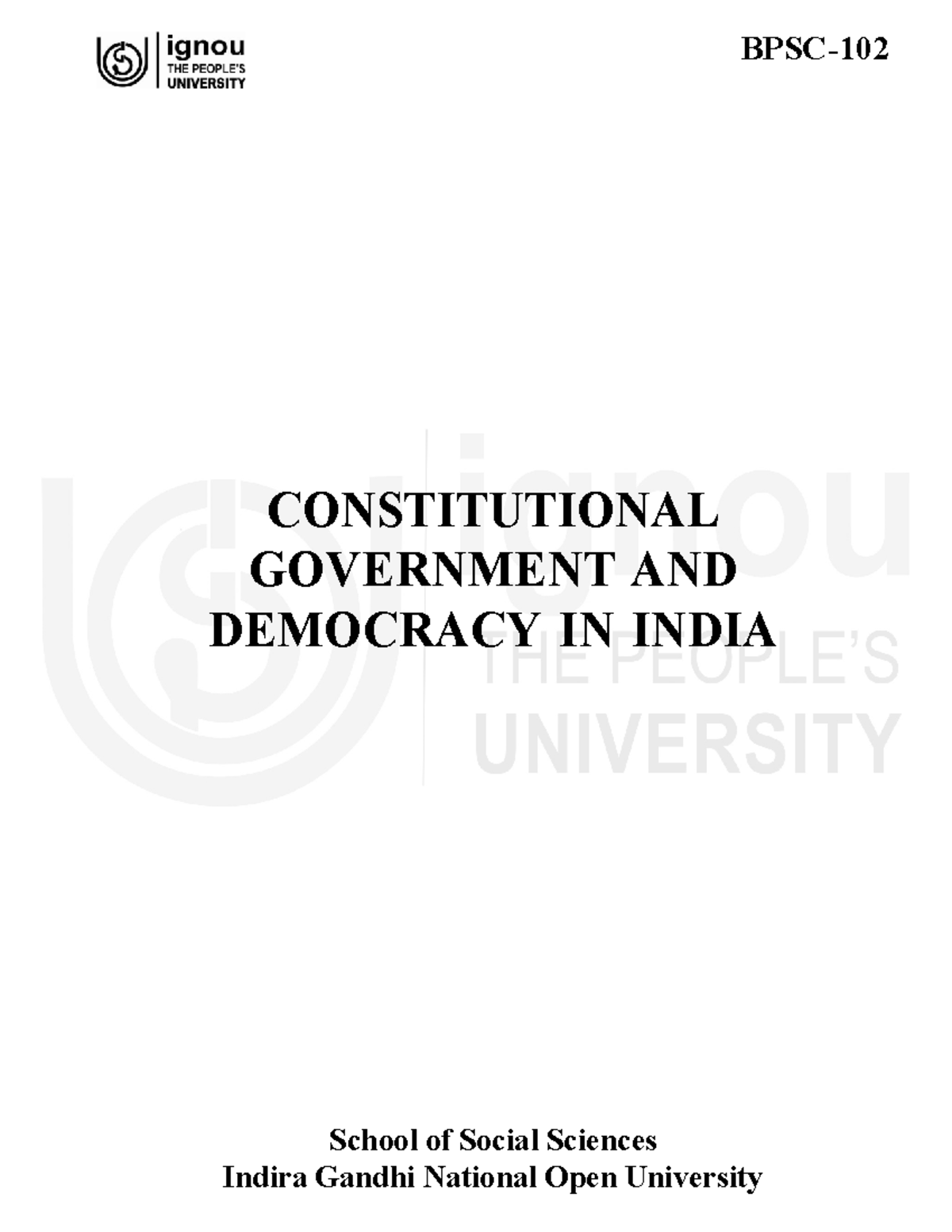 BPSC-102E - Constitutional Government and Democracy in India - Studocu
