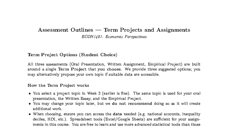 Assessment Guidelines for Term Projects in ECON1401 - Studocu