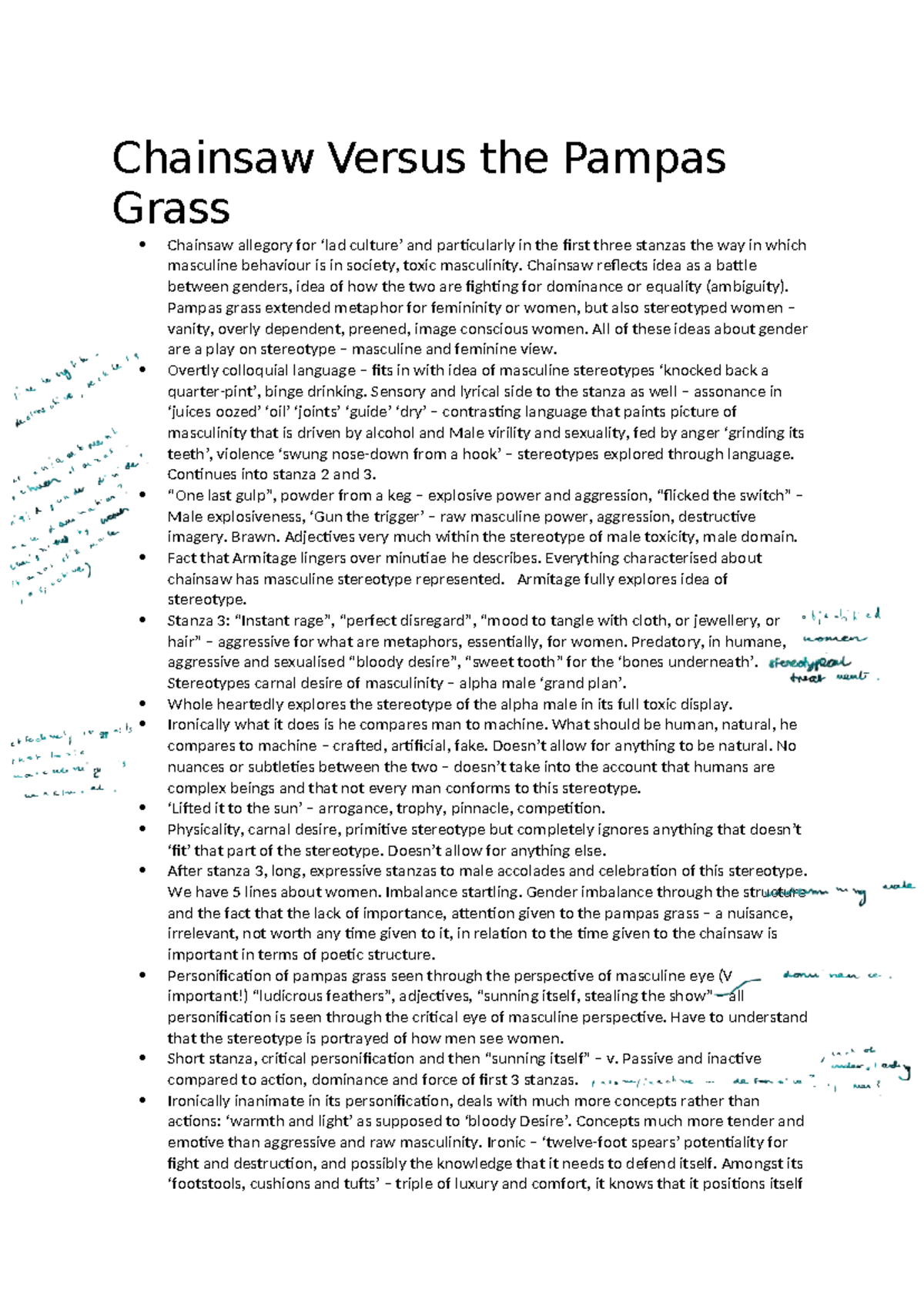 Chainsaw vs Pampas Grass: A Study of Toxic Masculinity in Poetry - Studocu