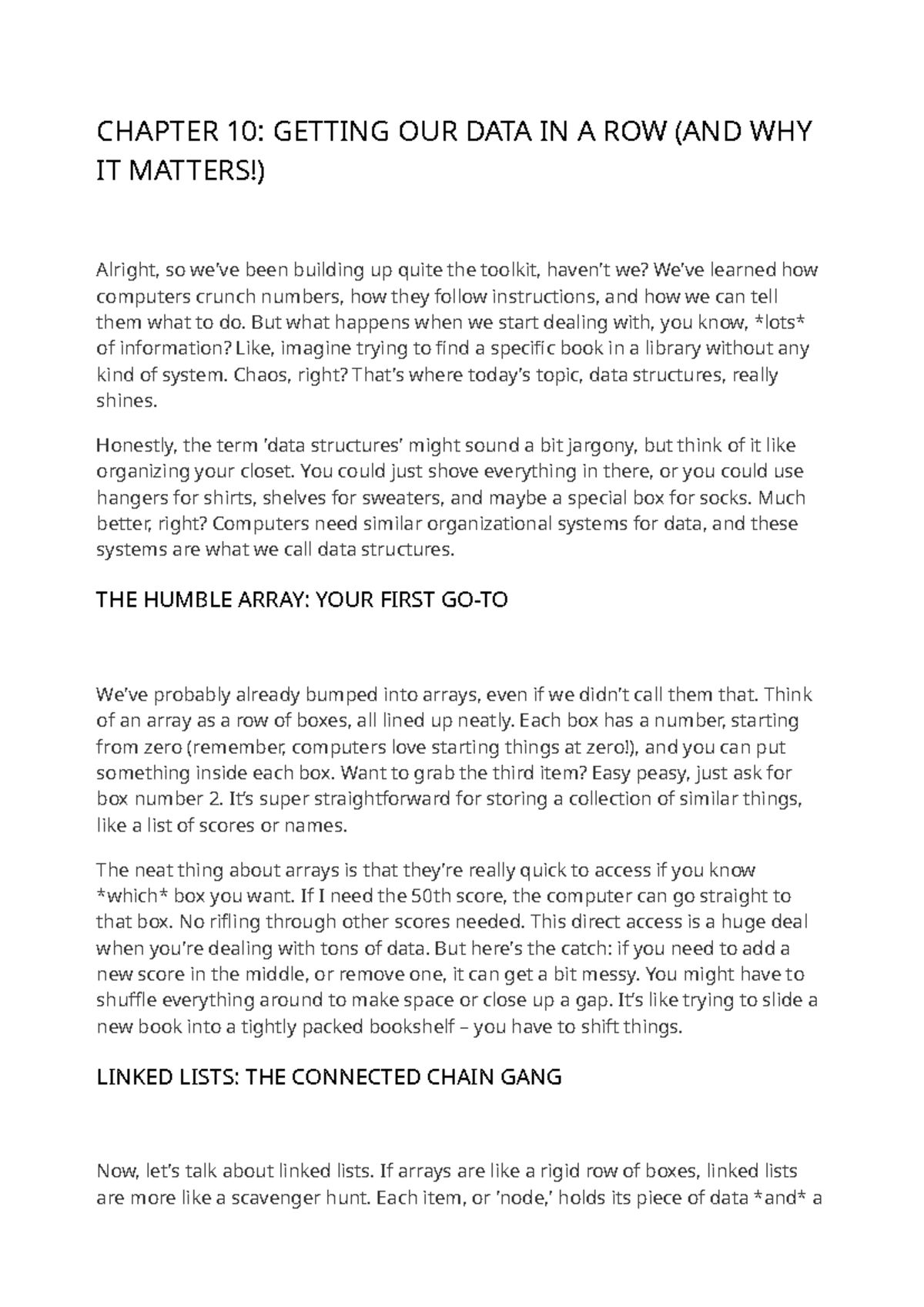 CH 10: Data Structures - Arrays, Linked Lists, Stacks & Queues - Studocu