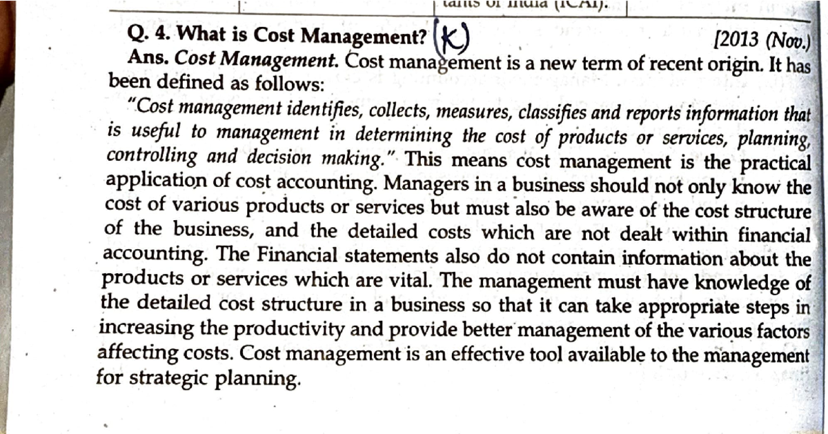 Cost Management and Control: Key Concepts and Techniques (K) - Studocu