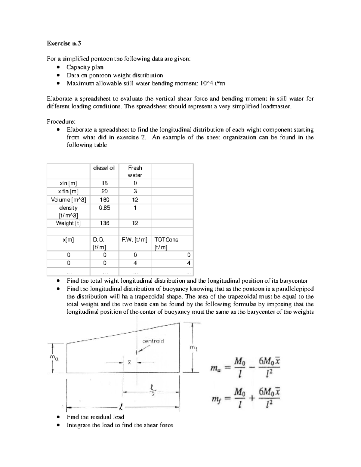 Exercise 3 - Spreadsheet for Shear Force & Bending Moment Analysis ...