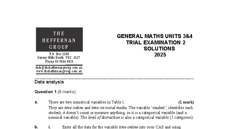 2025 General Maths Units 3 & 4 Trial Exam 2 Solutions - Studocu