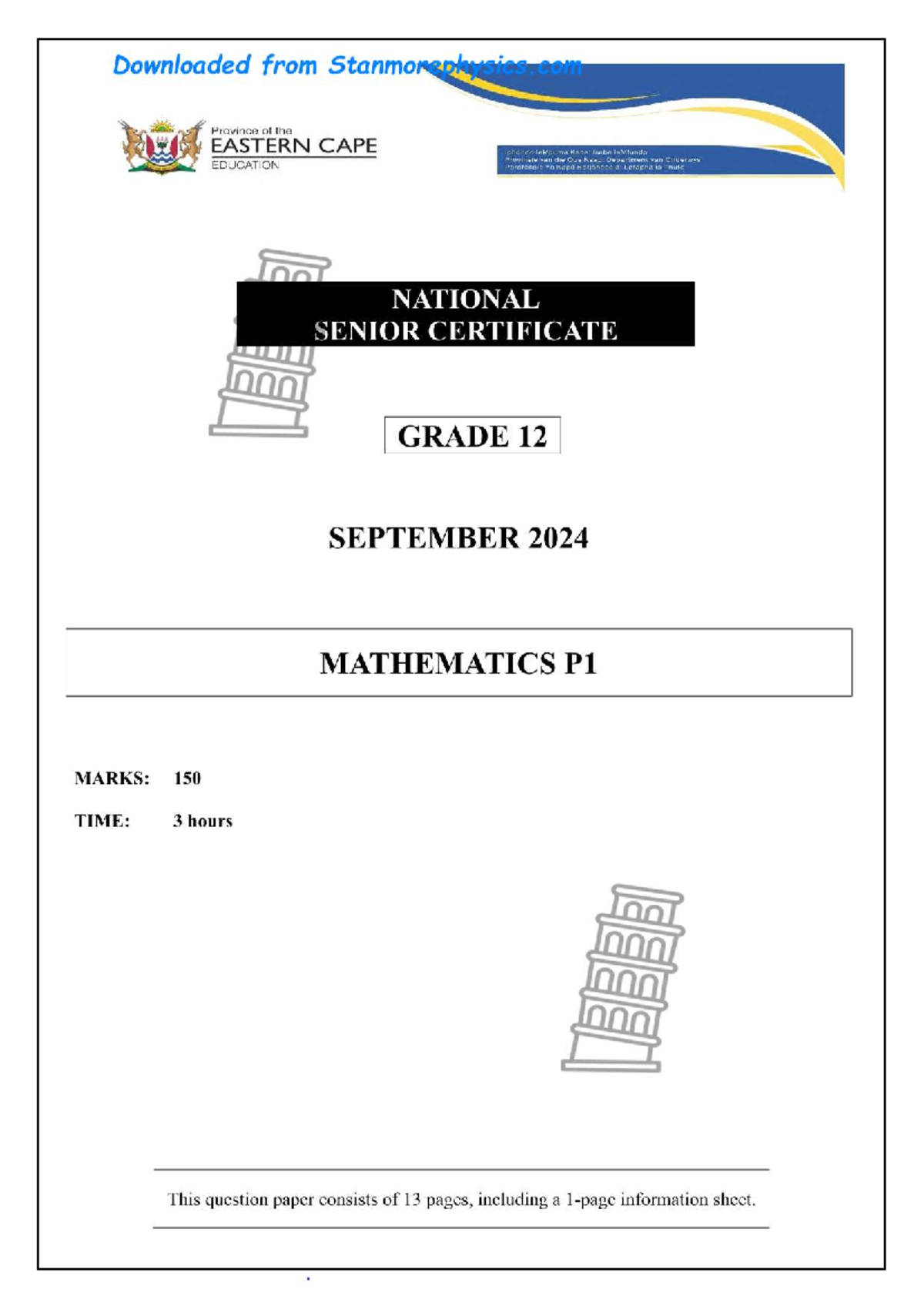 Grade 12 EC Maths September 2024 Exam Paper 1 and Memo - Studocu