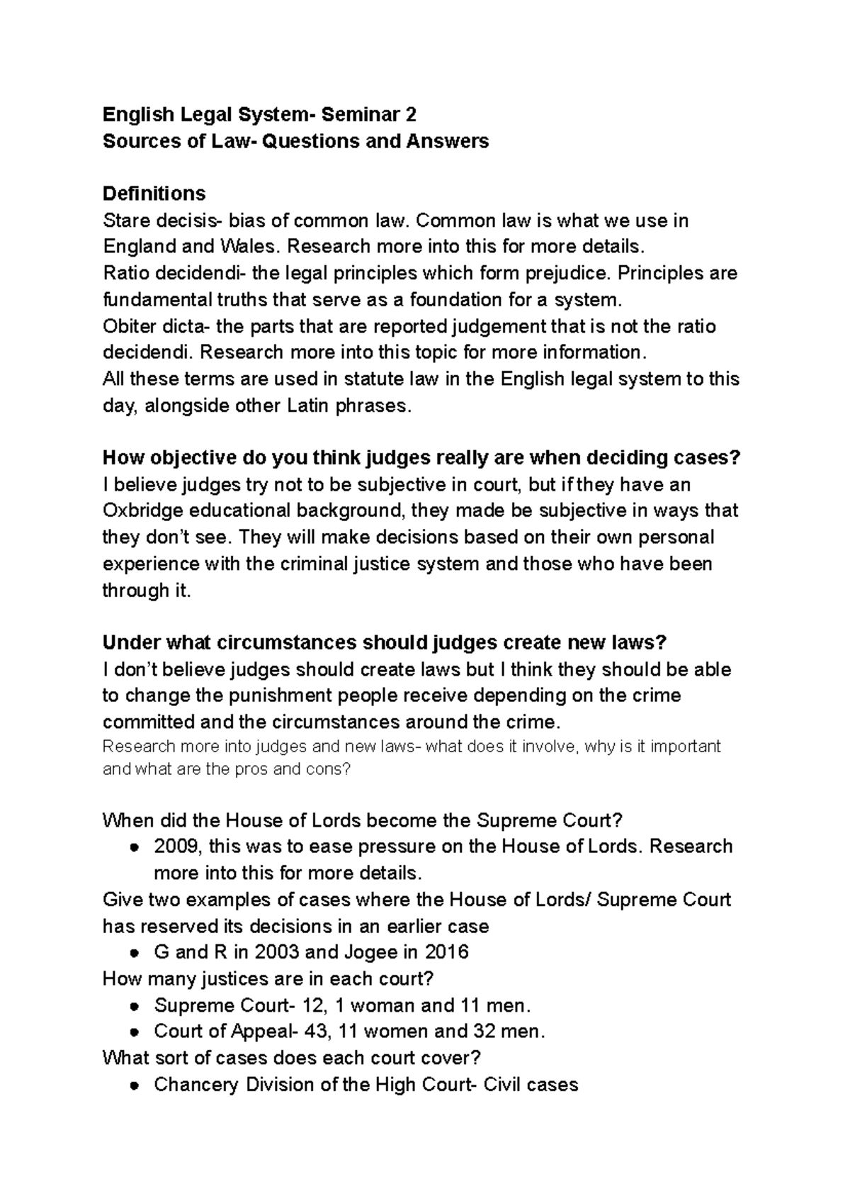 ELS- Seminar 2 - Lecture Notes - English Legal System- Seminar 2 ...