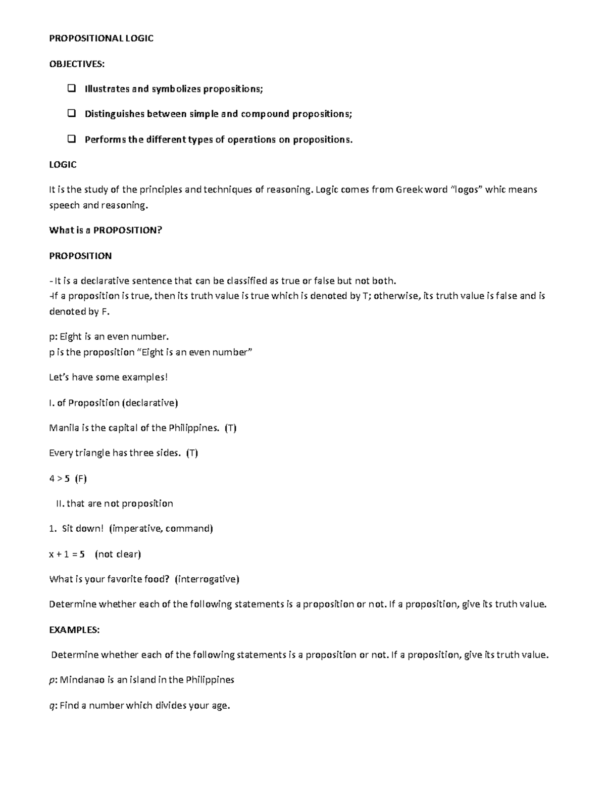 Propositional Logic - Lecture Notes 1: Understanding Propositions and ...