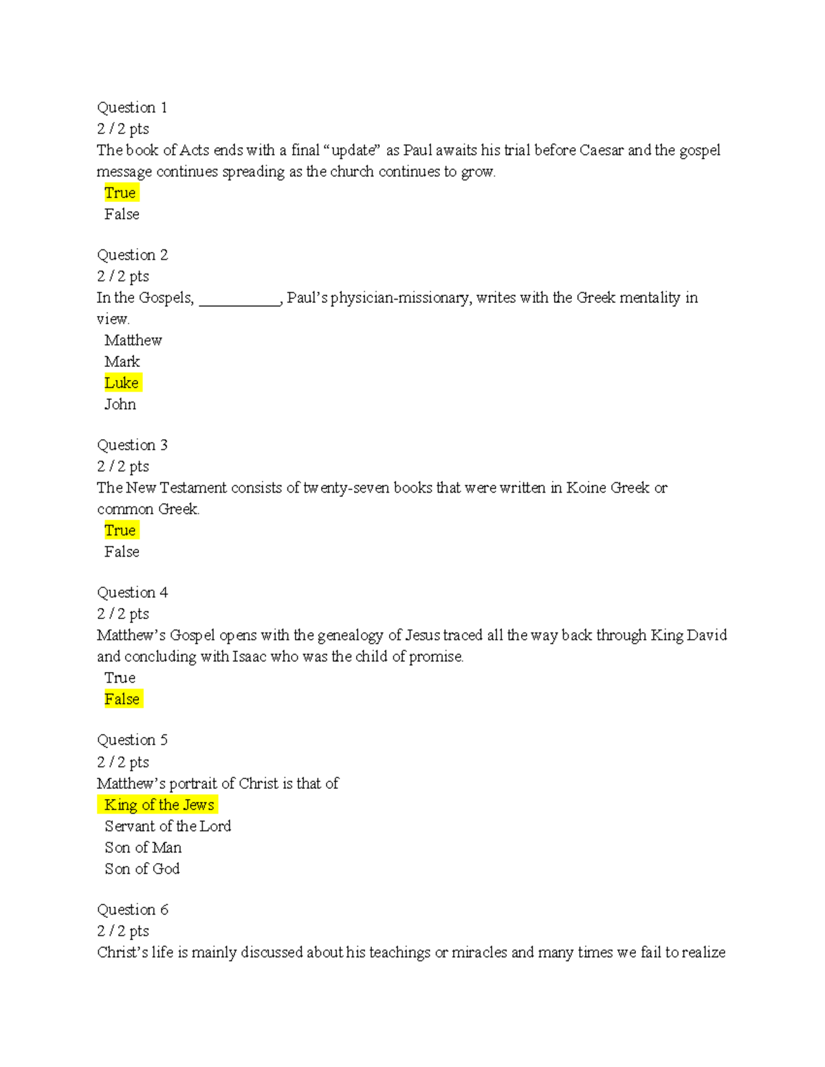 Quiz 1 - New Testament Insights and Key Concepts - Studocu