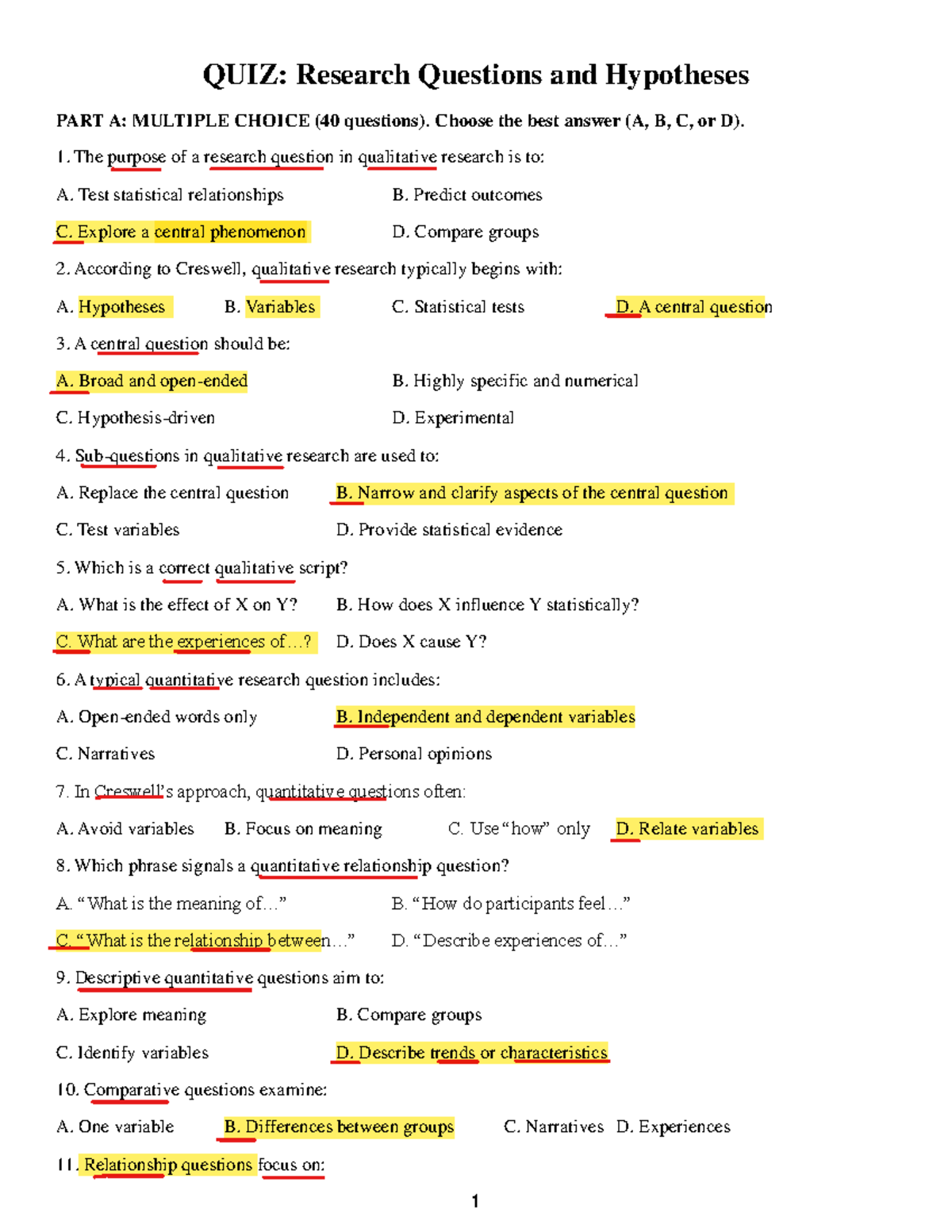 QUIZ: Research Questions and Hypotheses - Lecture 5 Review - Studocu
