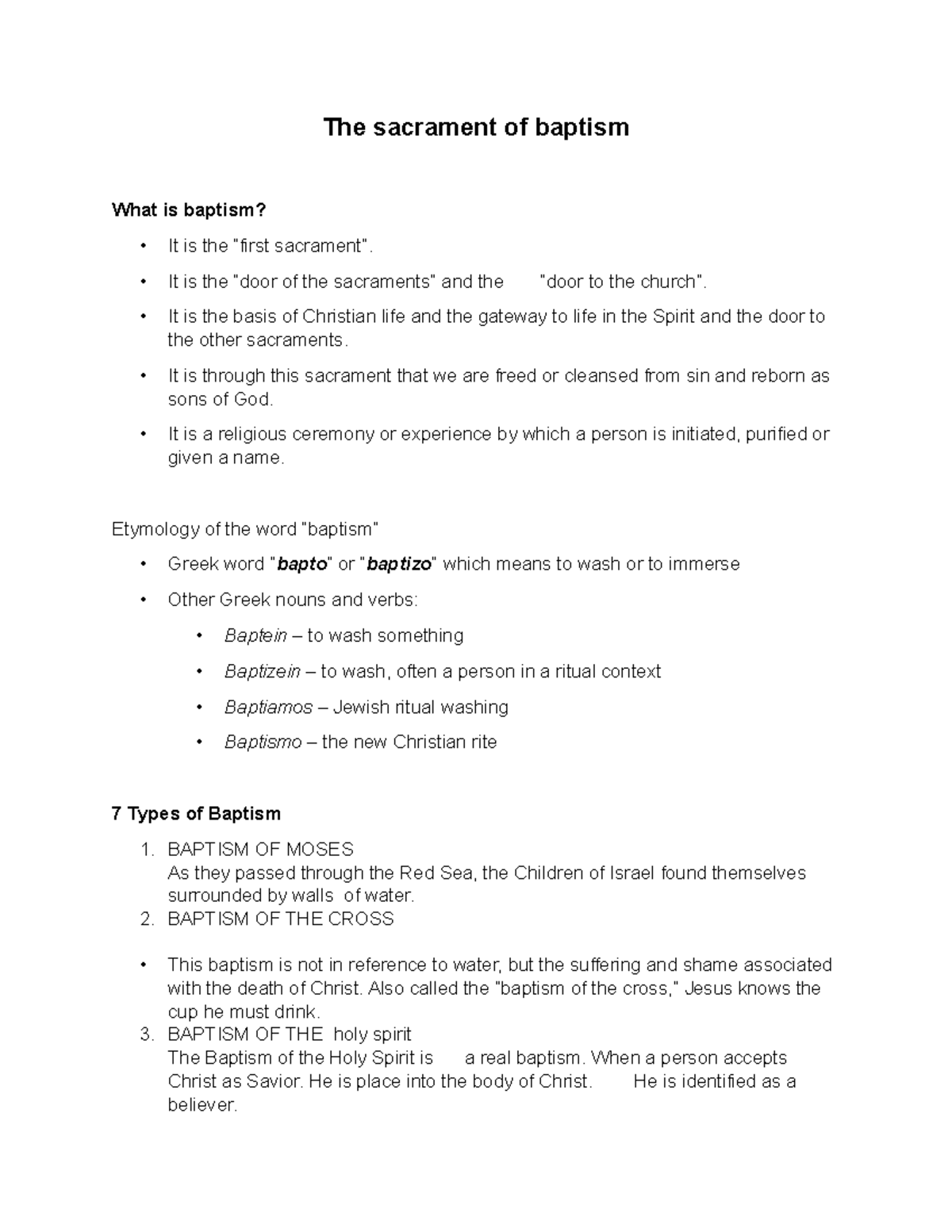 The sacrament of baptism - It is the “door of the sacraments” and the ...