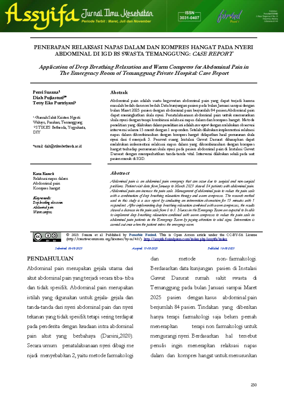 Penerapan Relaksasi Napas Dalam dan Kompres Hangat untuk Nyeri ...