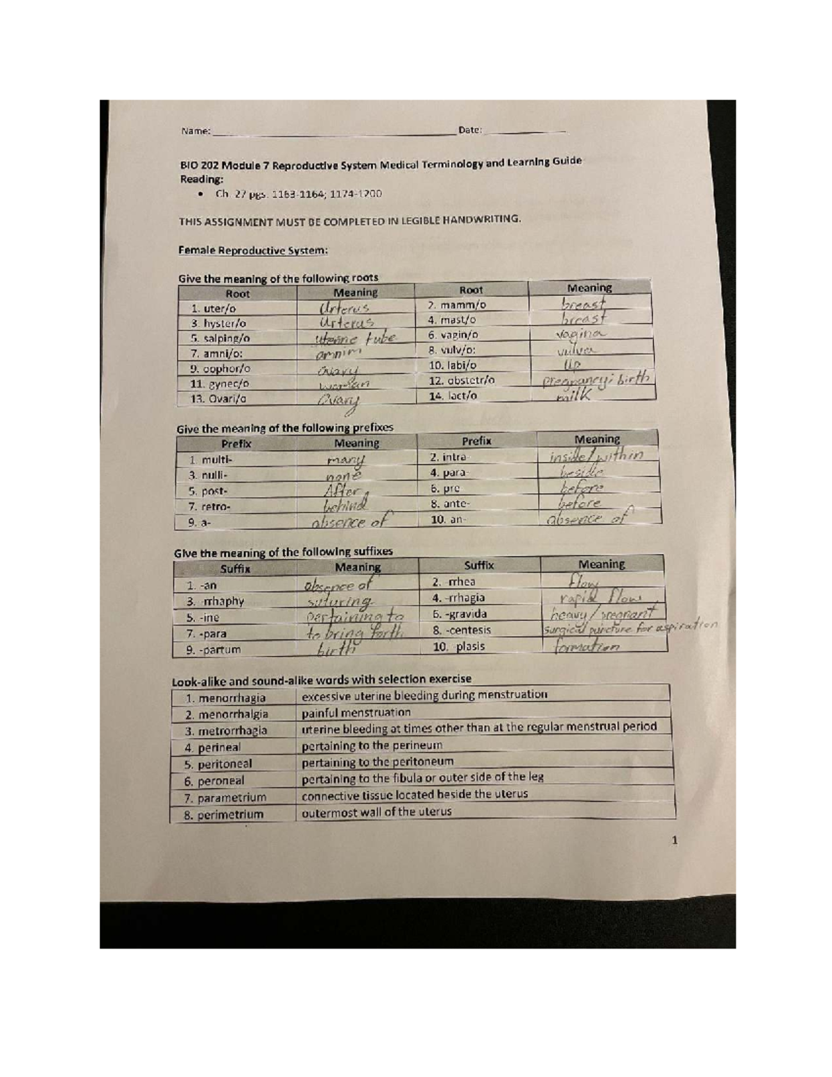 BIO 202 Module 7 Learning Guide: Reproductive System Terminology - Studocu